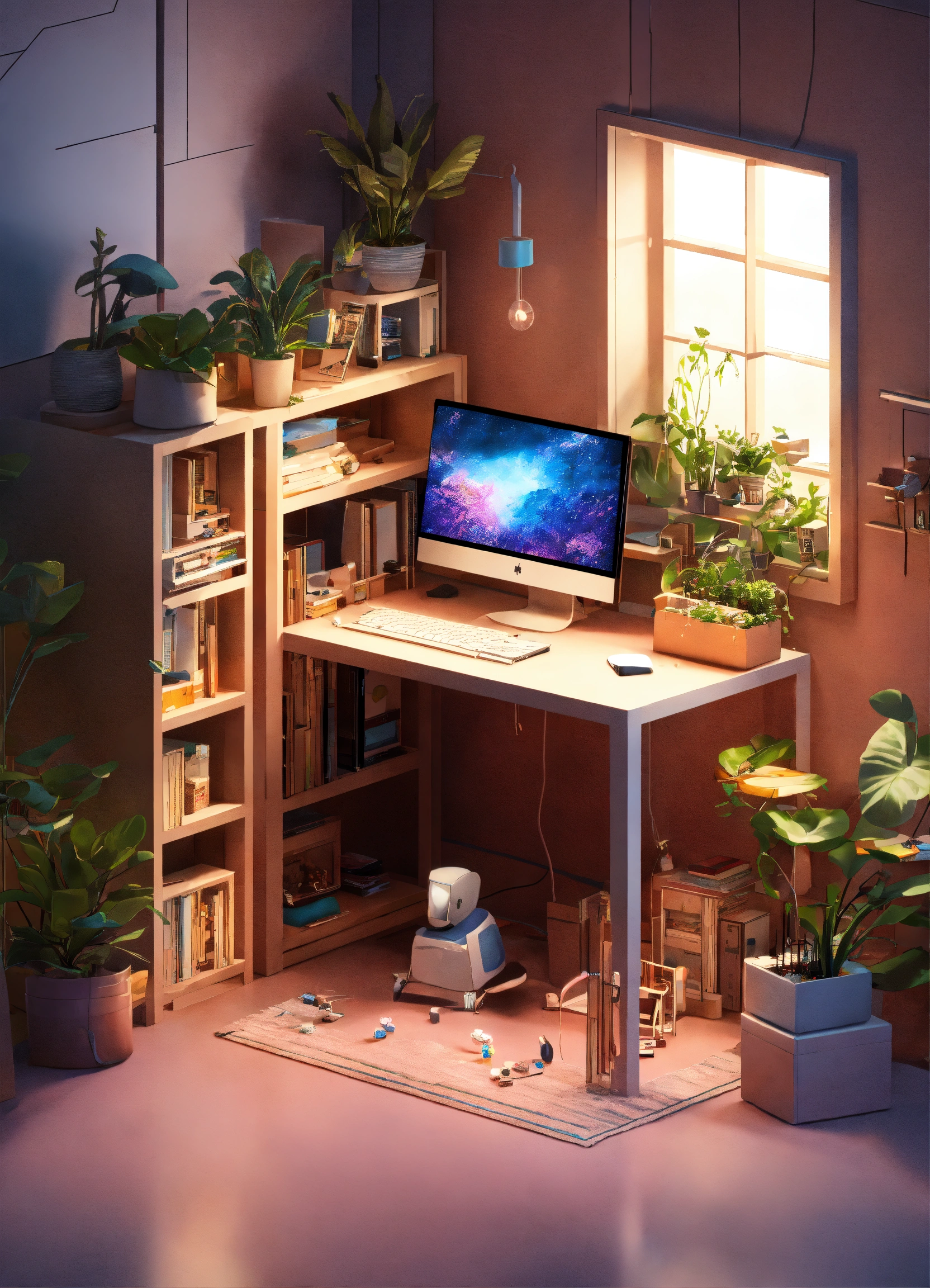 Lexica - Cube cutout of an isometric programmer bedroom with a gaming ...