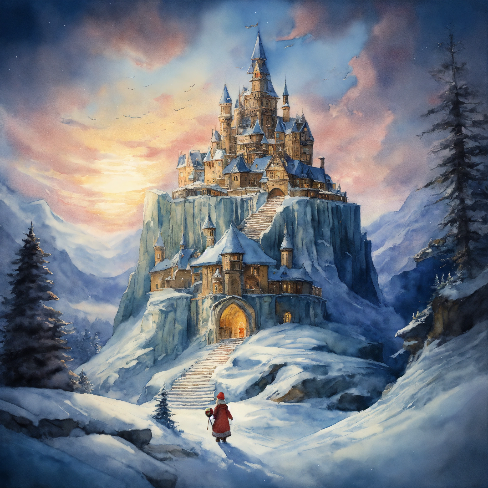 Lexica - A watercolor painting depicting an intricately detailed castle ...