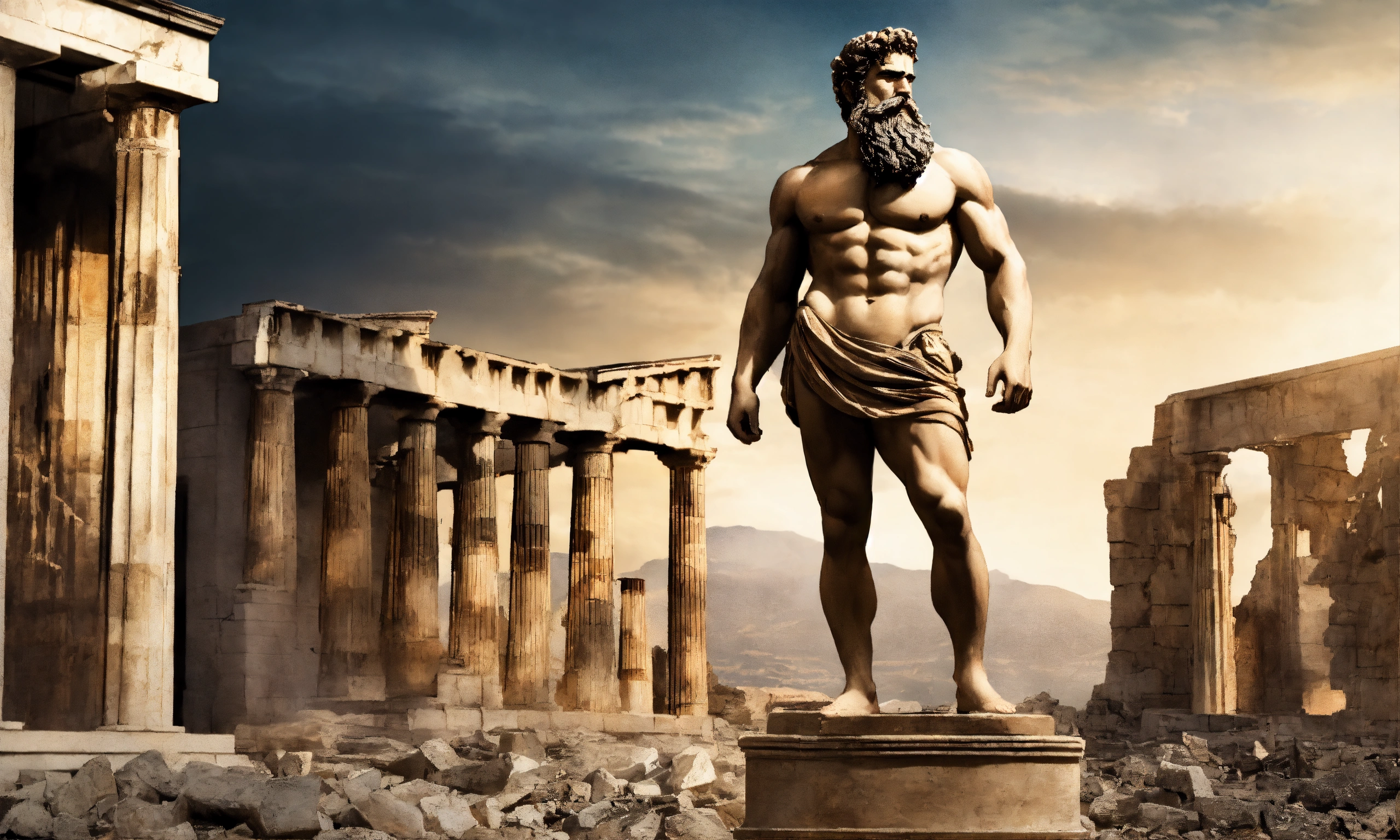 Lexica - Greek statue strong man standing with aggressive beard ...