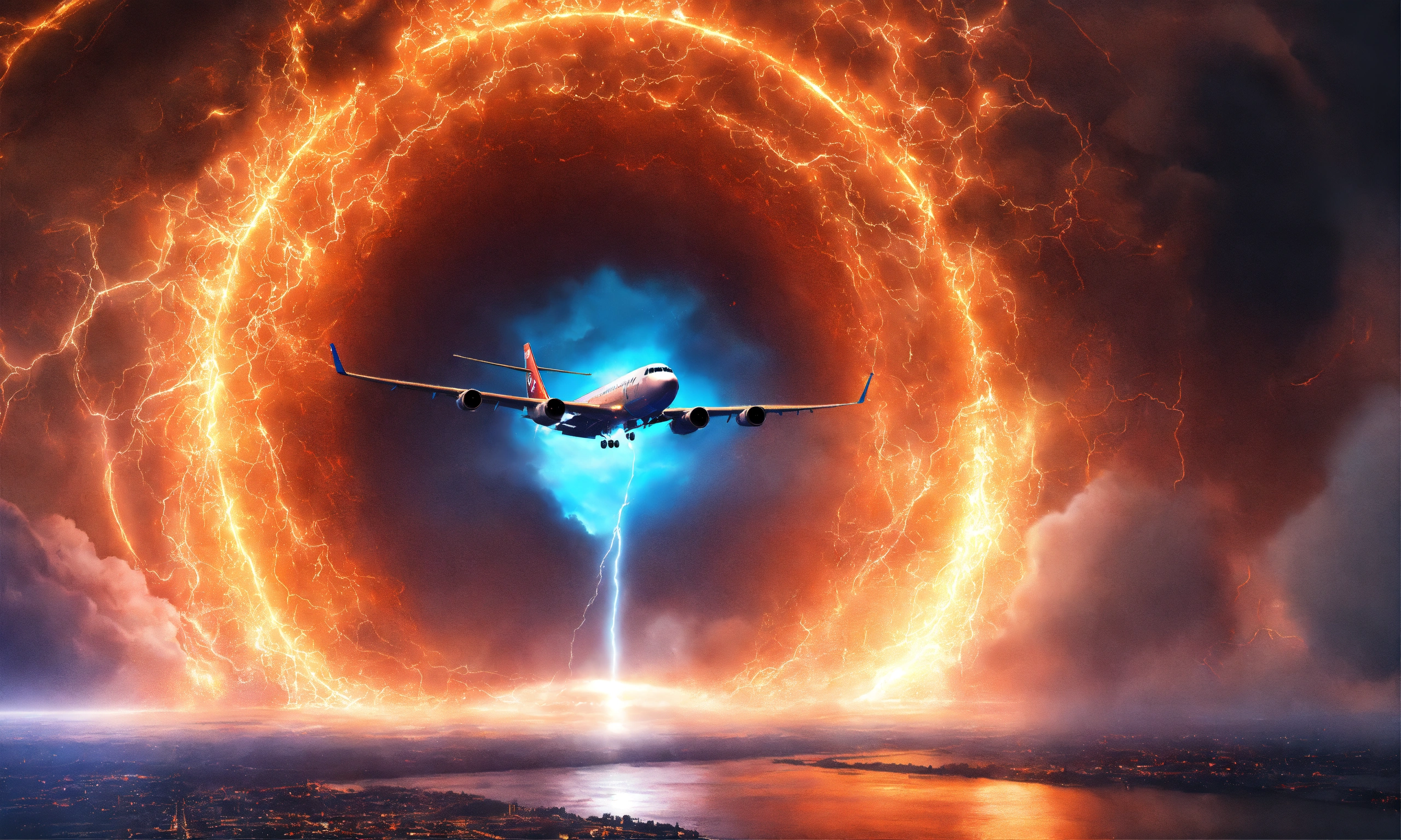 Lexica - Plane in a storm entering into an interdimensional energy portal