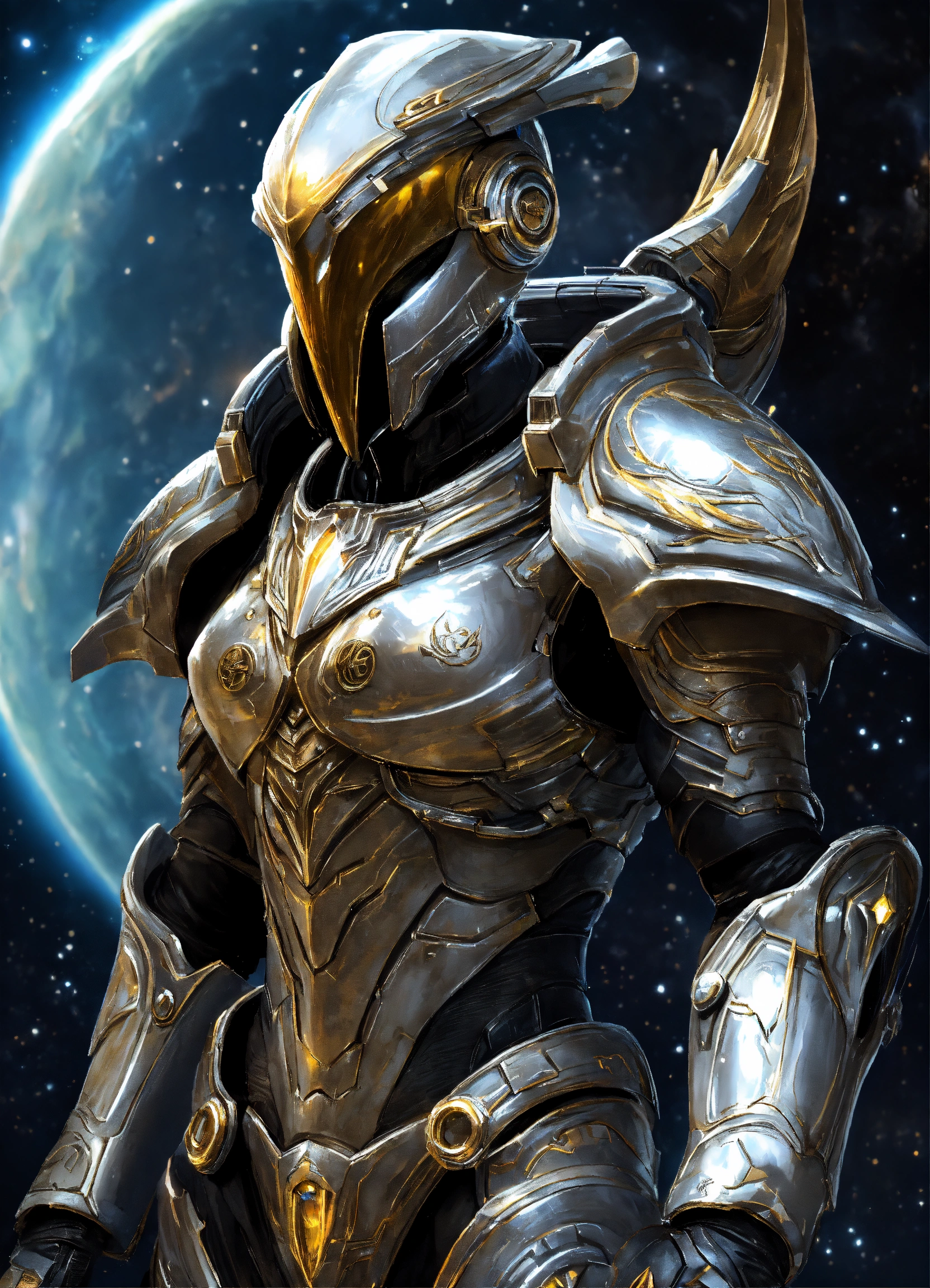 Lexica - Space warrior knight in silver alien armor, starcraft protoss art