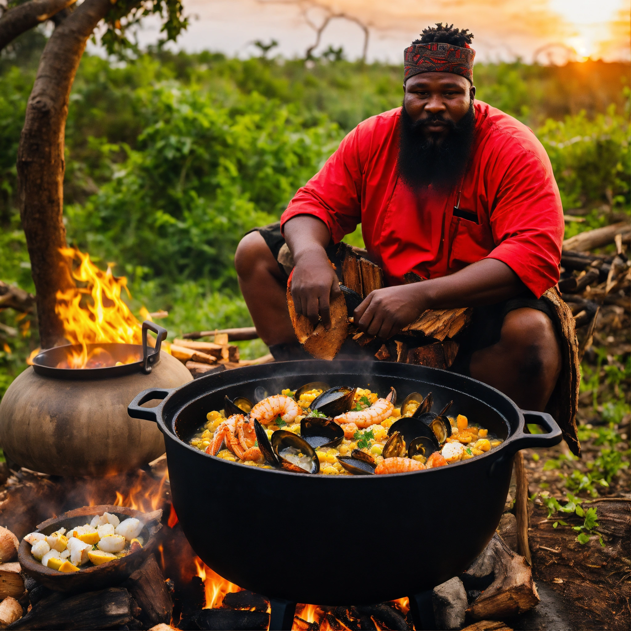 Lexica - Seafood boil in three legged cast iron pot cooking with ...