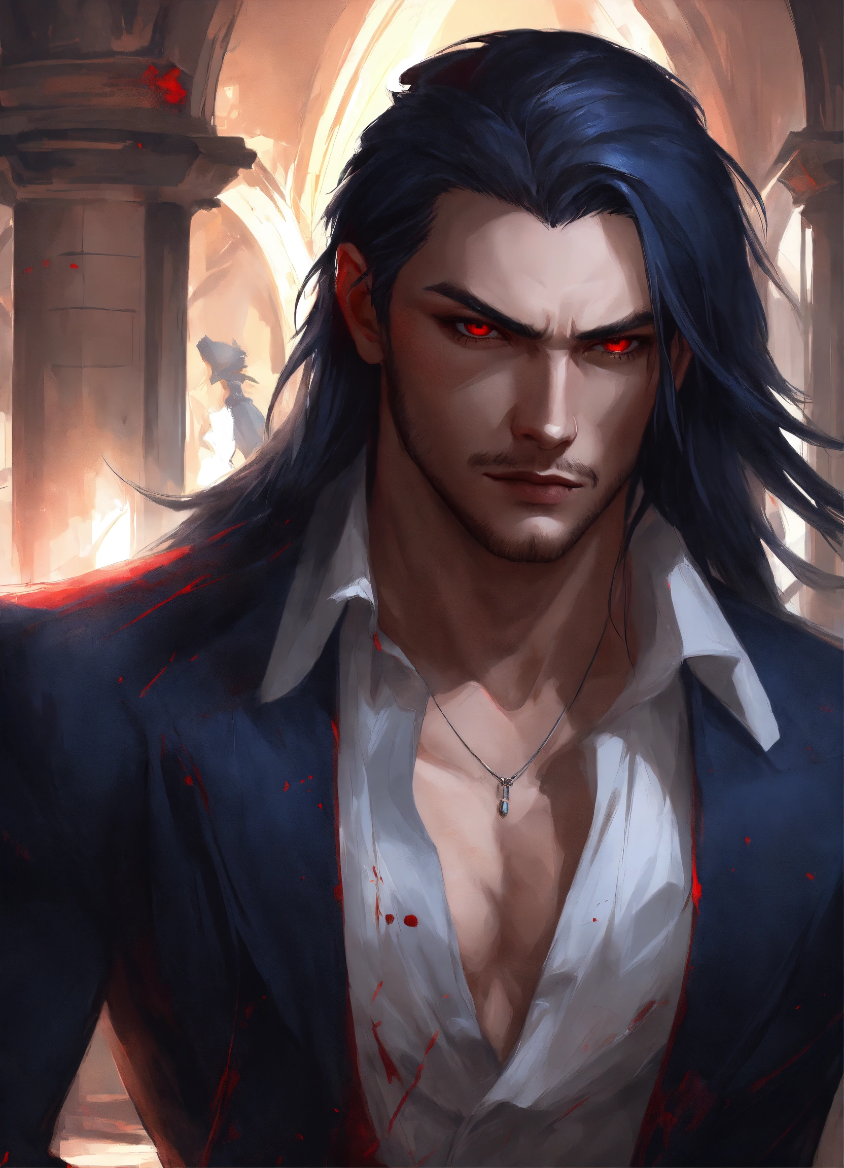 Lexica - Handsome man, long dark blue hair, red eyes, vampire , fierce ...