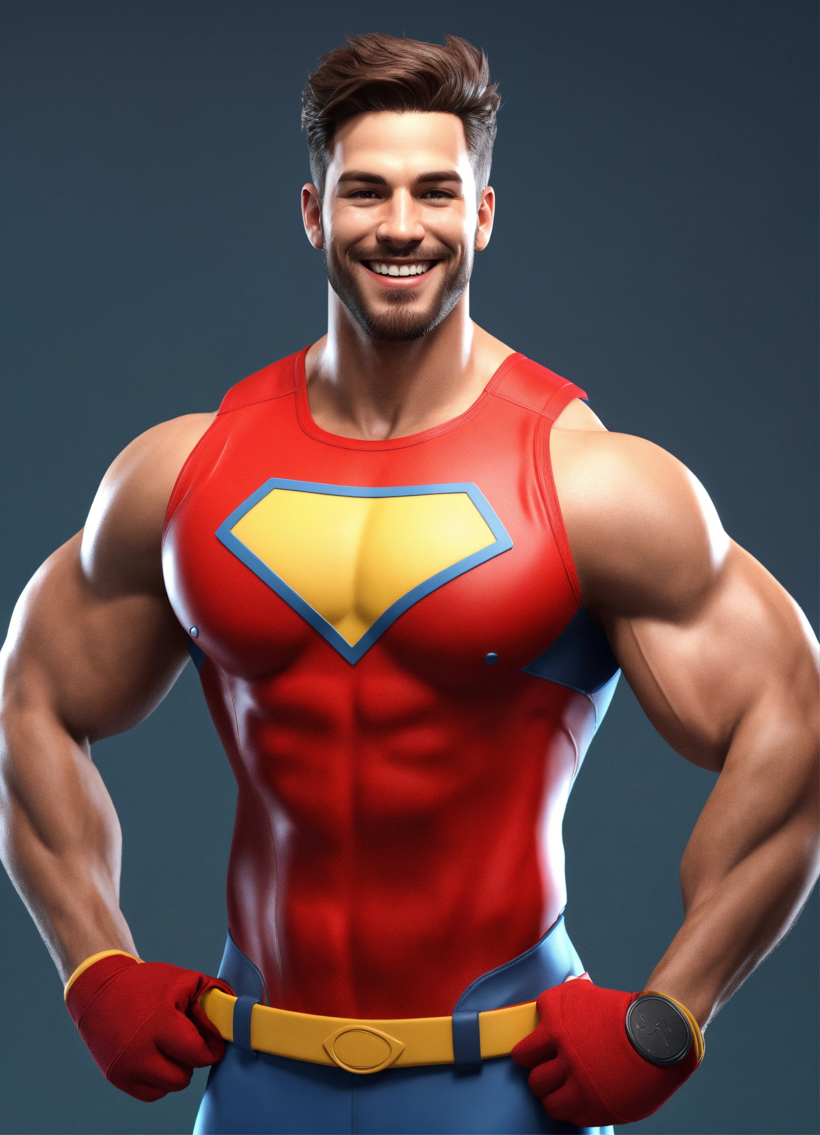 Lexica - A Super hero, with fitness wear,smiling ,like a Man, front ...