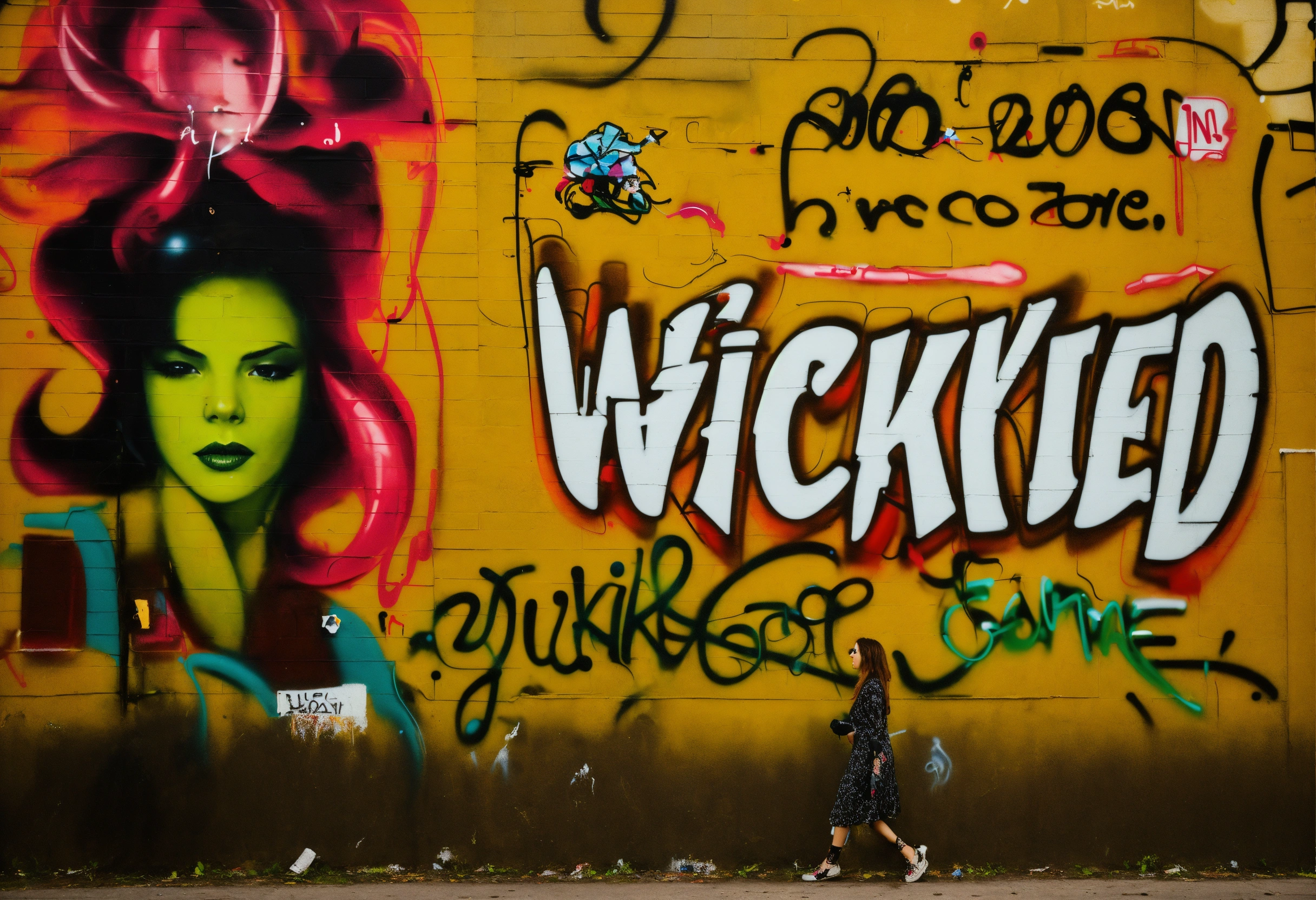 Lexica - A graffiti saying wicked game and a woman in front smoking