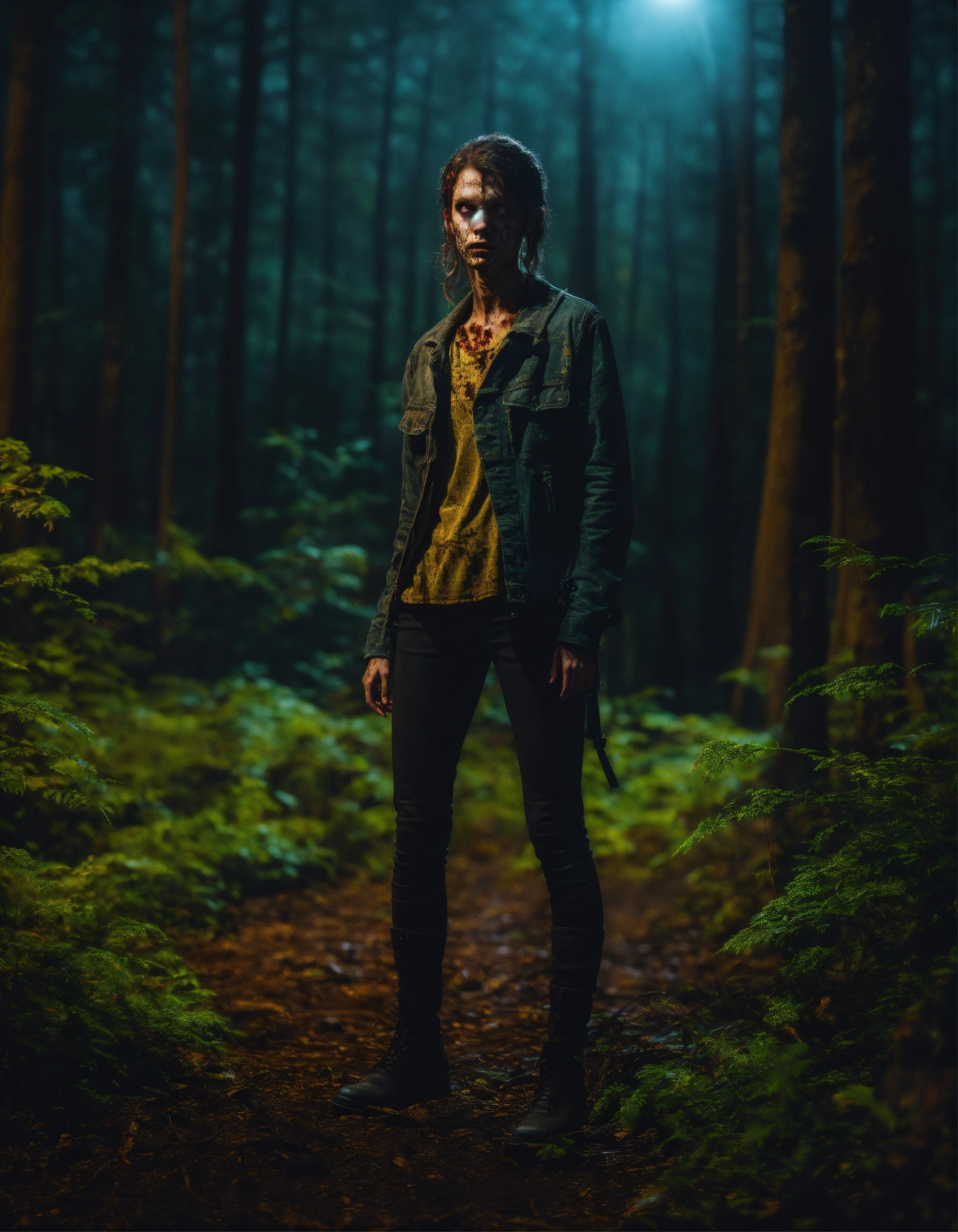Lexica - Skinny, gaunt, zombie, moody lighting, night, in a dark forest ...