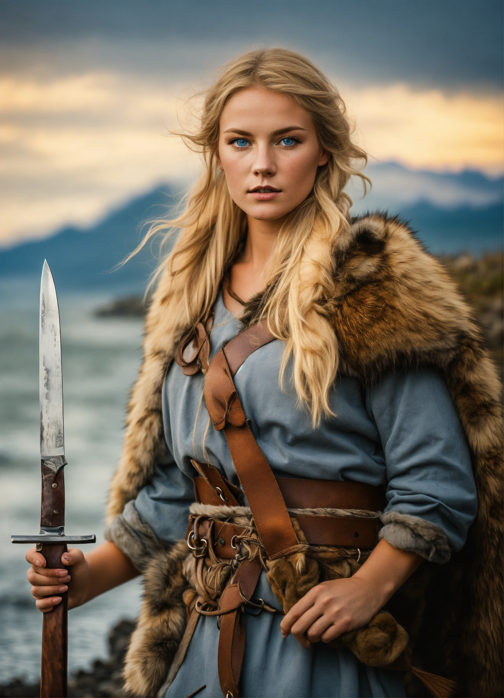 Lexica - Early Germanic blonde female hunter with blue eyes dressed in ...