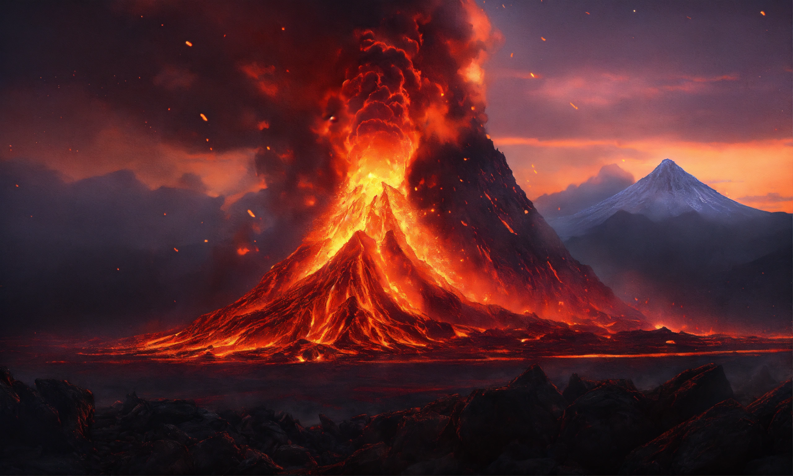 Lexica - Massive lava monster destroying the landscape, coming out of a ...