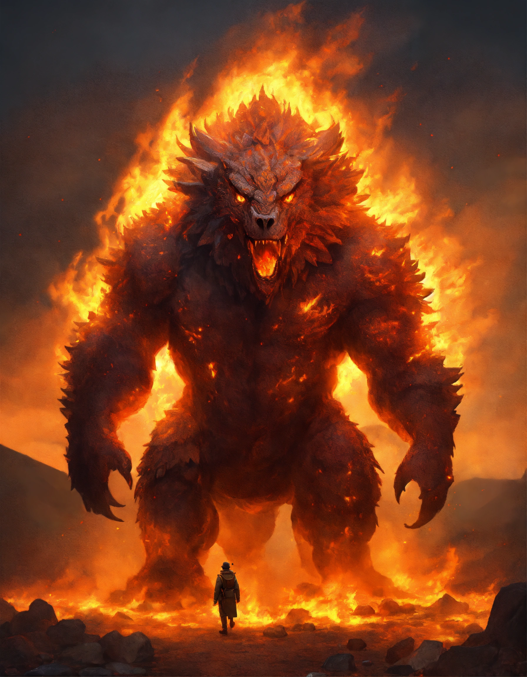 Lexica - Giant creature made of fire and stones, outgoing from the ...