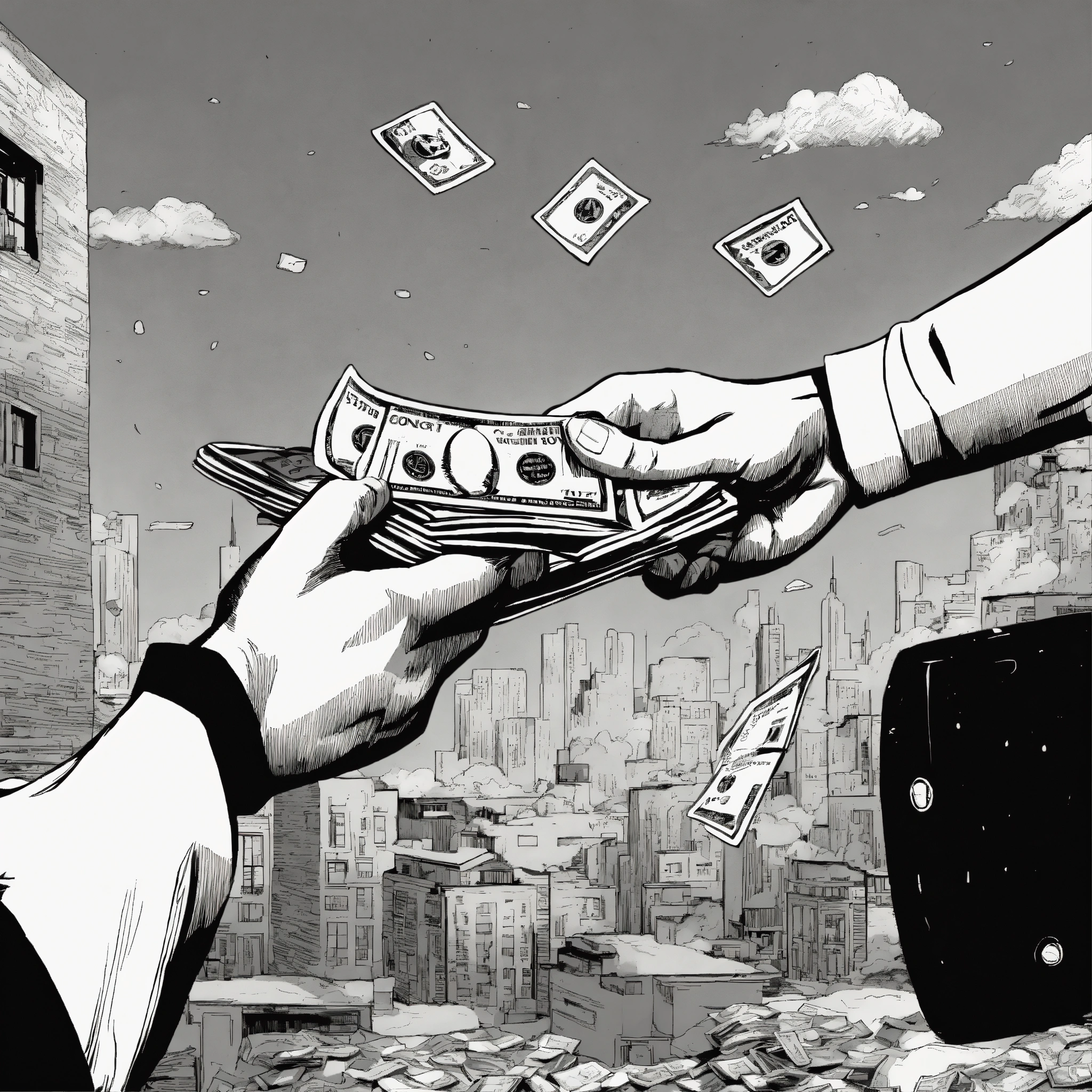 Lexica - One hand giving money to another hand in comics style black ...