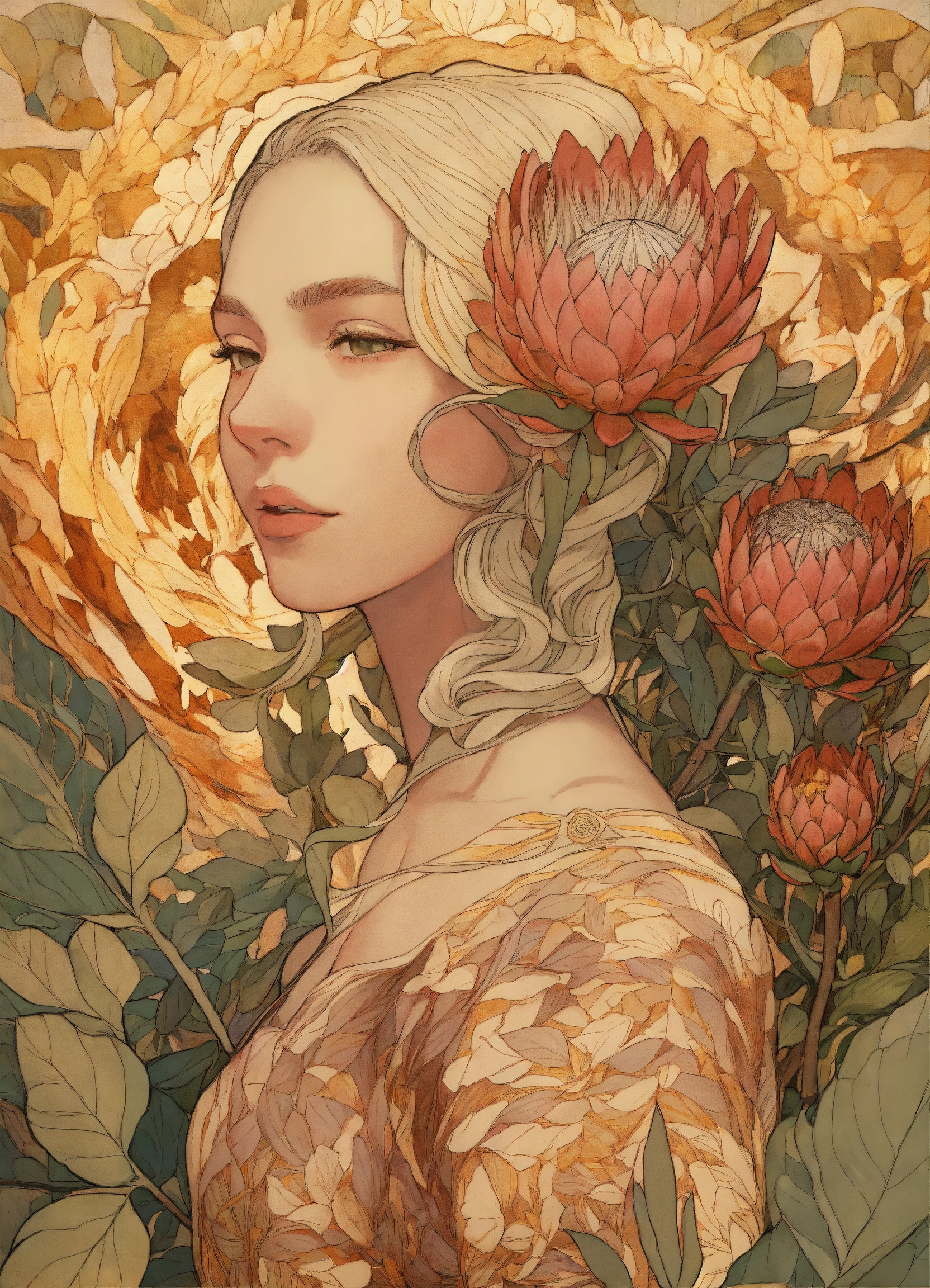 Lexica - A modern illustration. Heavy detail. a portrait of Protea ...