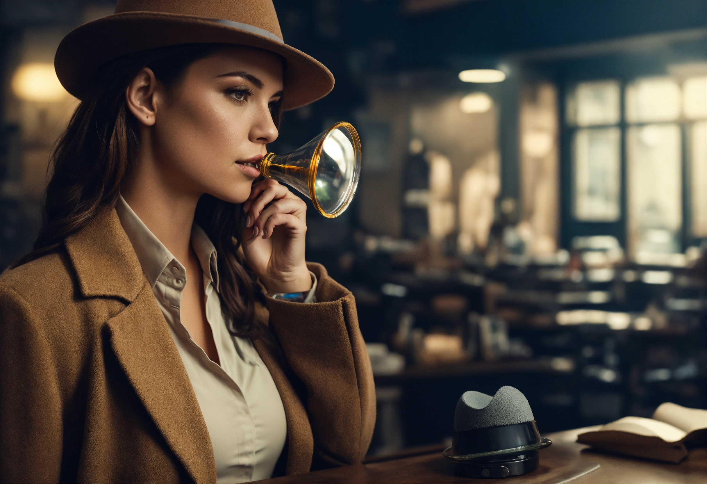 Lexica - Female detective, 38D cup, fit shapes, magnifing glass, searching