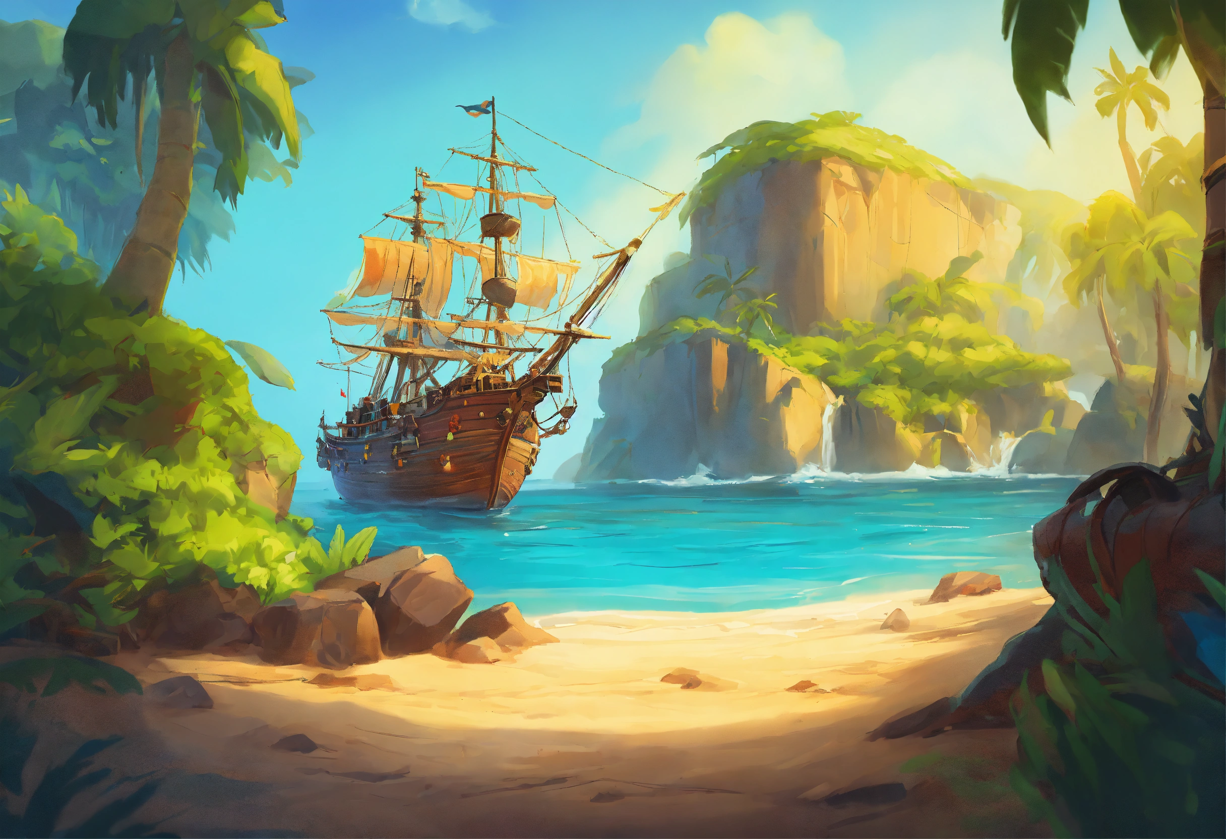 Lexica - Pirate Treasure slot game background landscape, realistic ...
