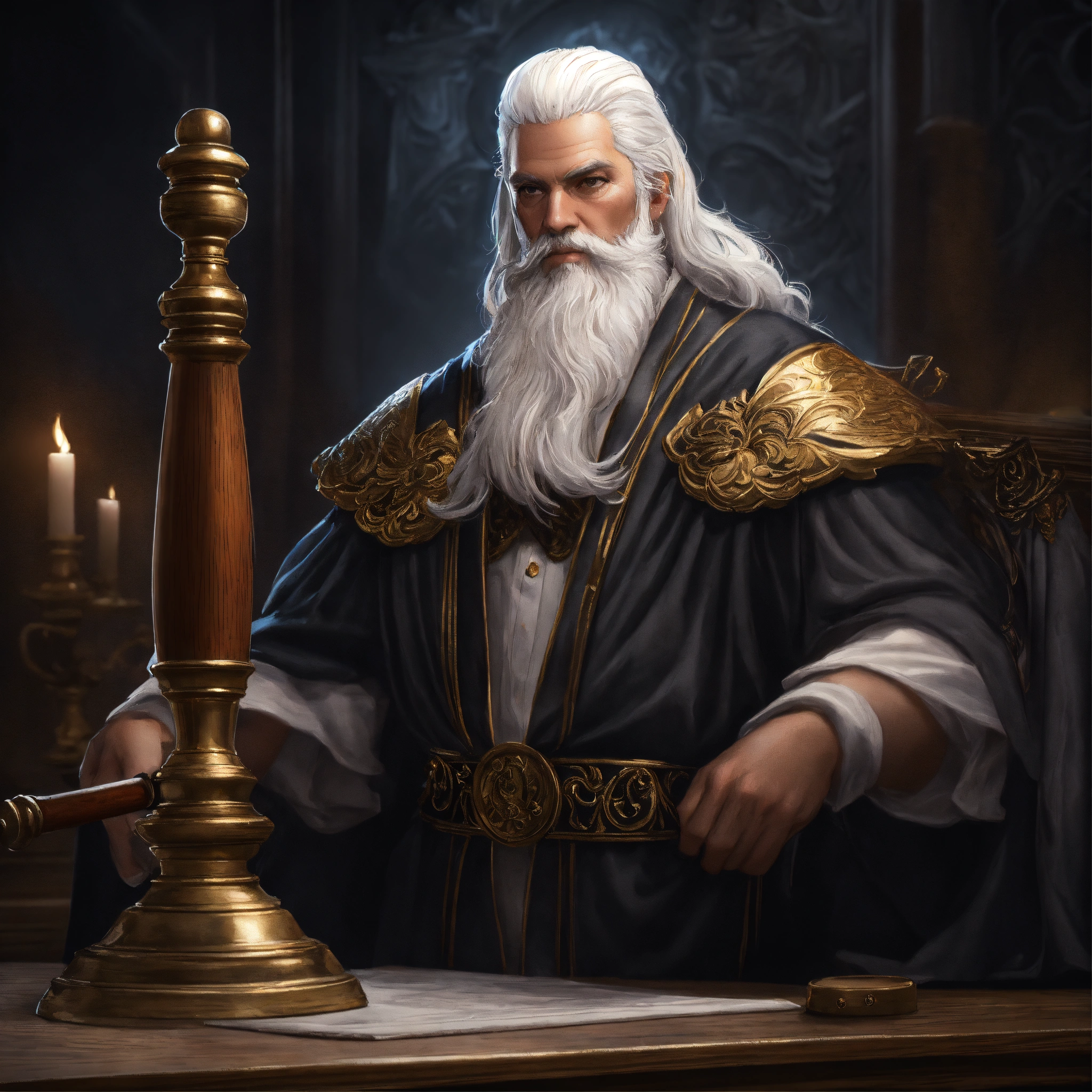 Lexica - Portrait painting of a judge with a wooden gavel, long beard ...