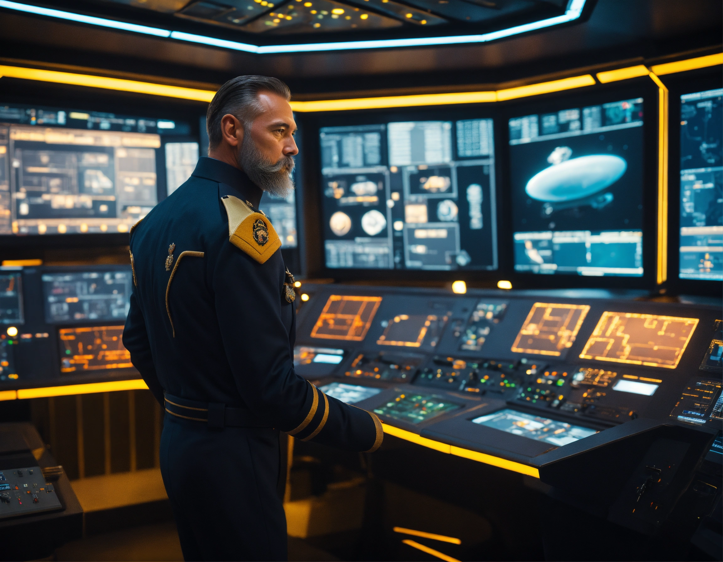 Lexica - 50 year old masculine star commander with sleek uniform and ...