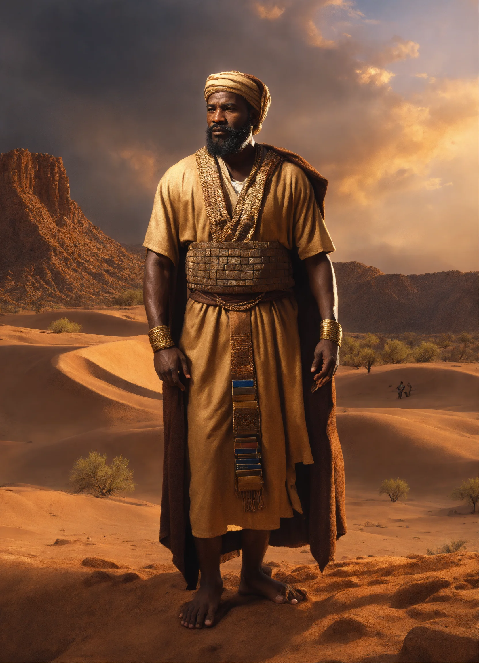 Lexica - Create a 3d oil painting of an African American Moses in his traditional clothing ...