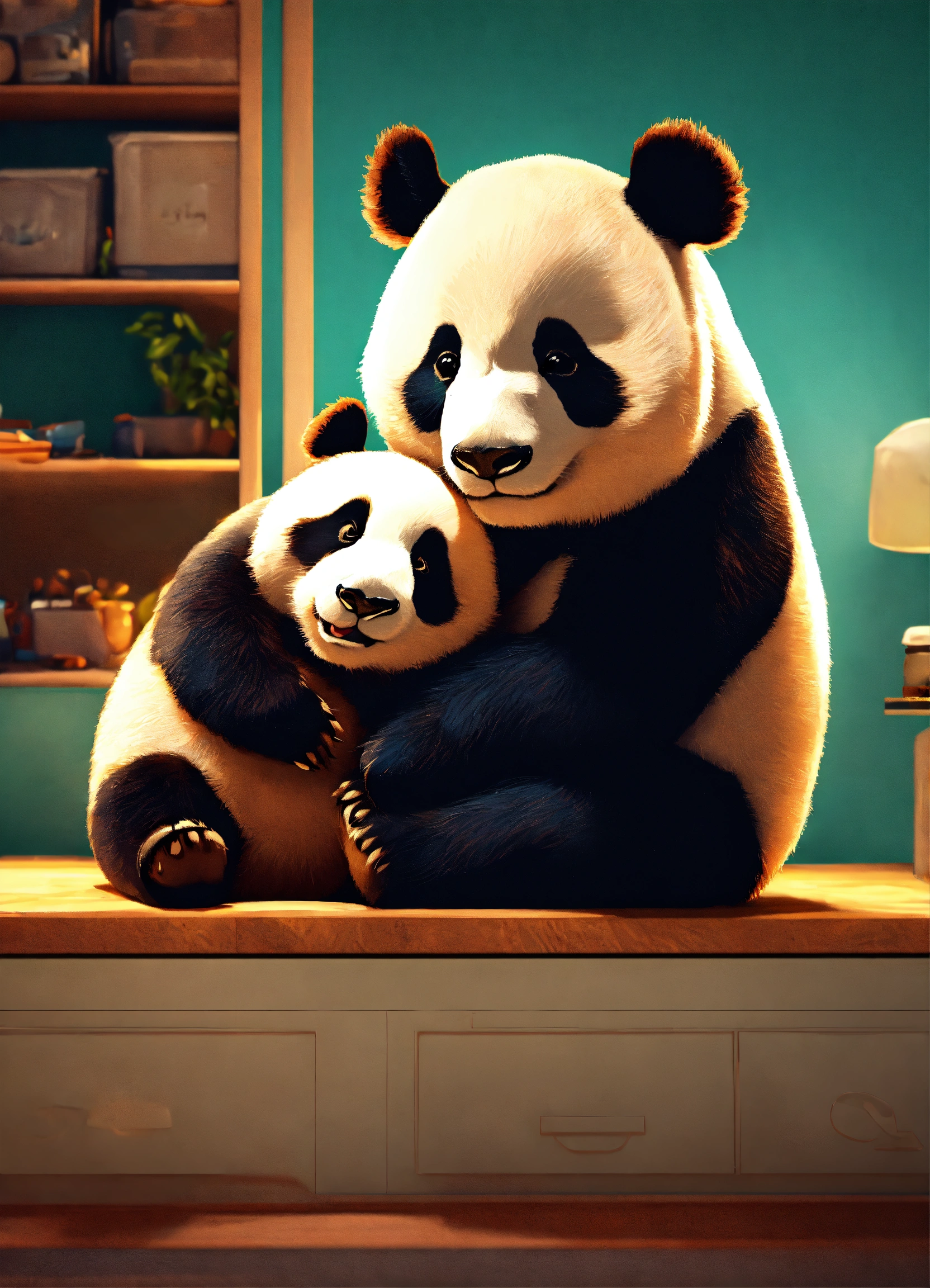 Lexica - Happy pandas cuddling, cute critters, by oliver jeffers ...