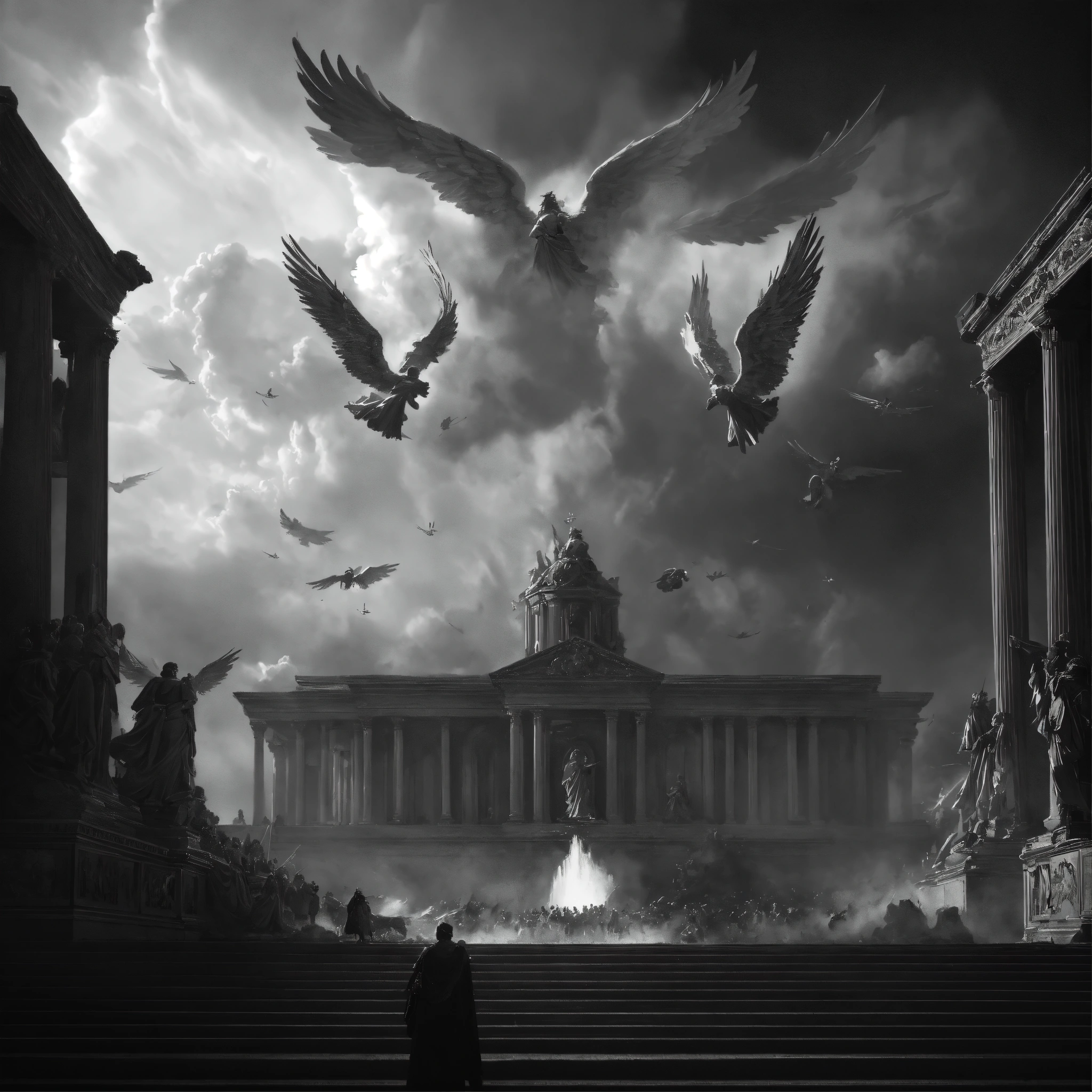 Lexica - A classical painting of the angels in heaven at war while man ...