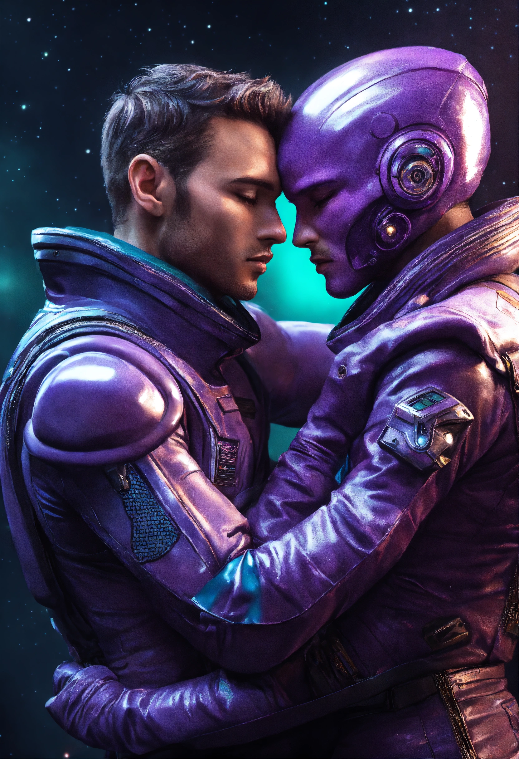 Lexica - Alien male masculine with purple fur and a masculine human ...