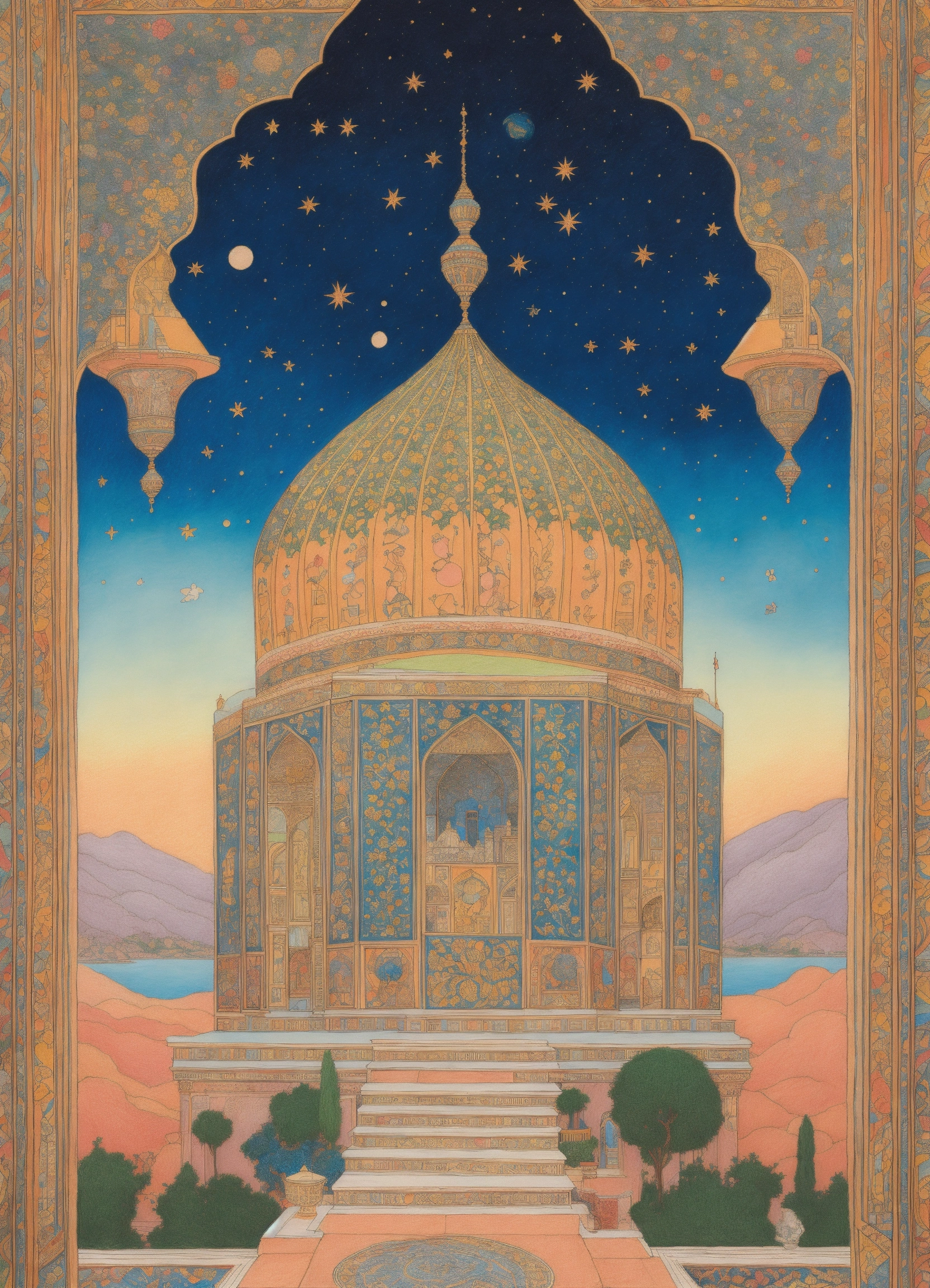 Lexica - Persian traditional art drawing the celestial symphony. Line ...