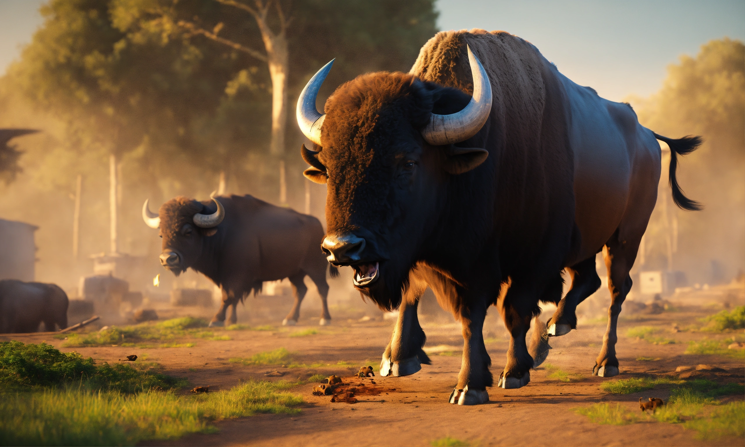 Lexica - 3d style animation cartoon killed buffalo knock down attack on ...