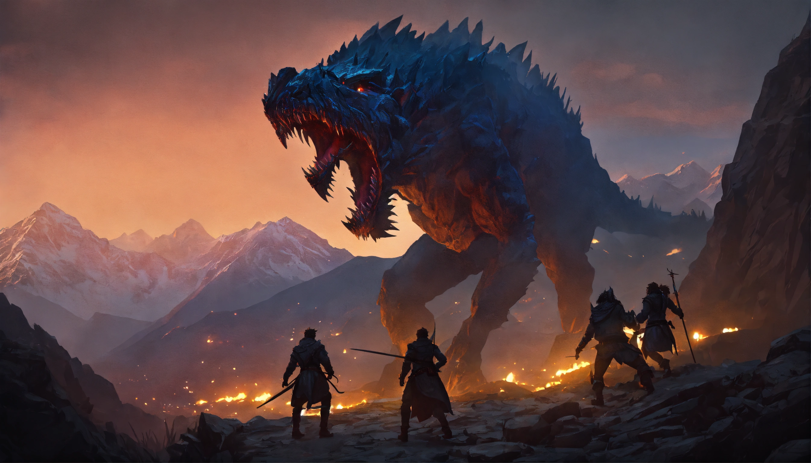 Lexica - Tall humans fighting tall humans with jagged teeth that have ...