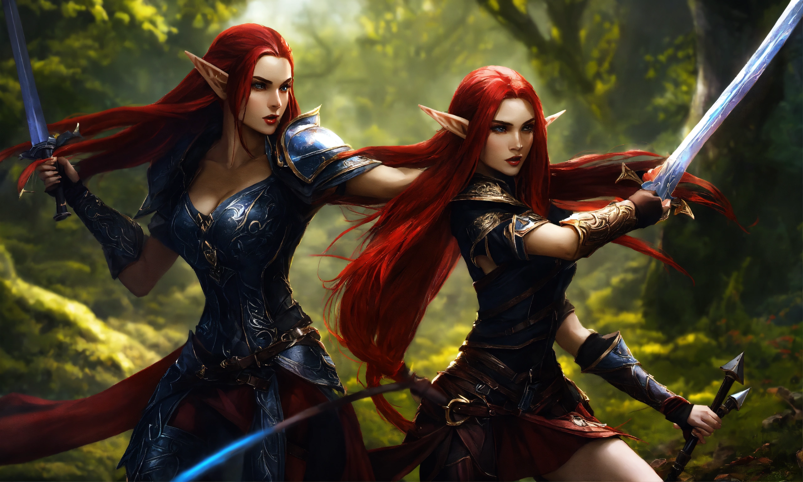Lexica - Bad and good two females elves fighting, dark elf has black ...