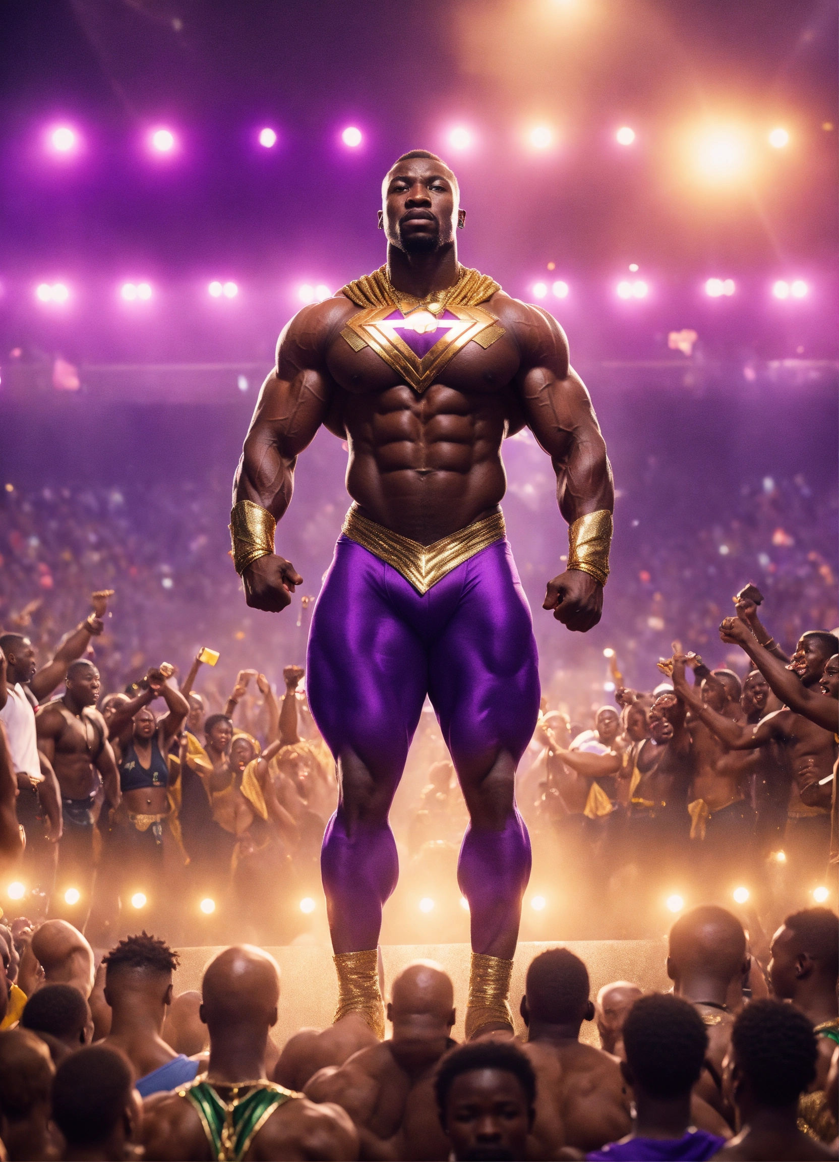 Lexica - An image of a huge bodybuilder capped African superhero ...