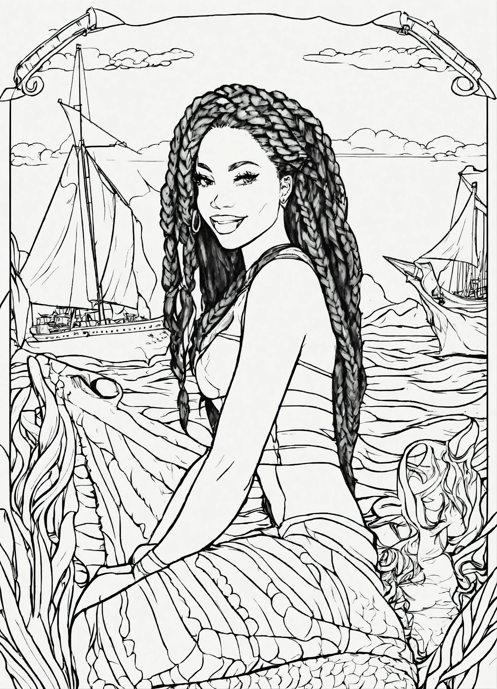 Lexica - African American smiling mermaid blank sin with braids is a ...