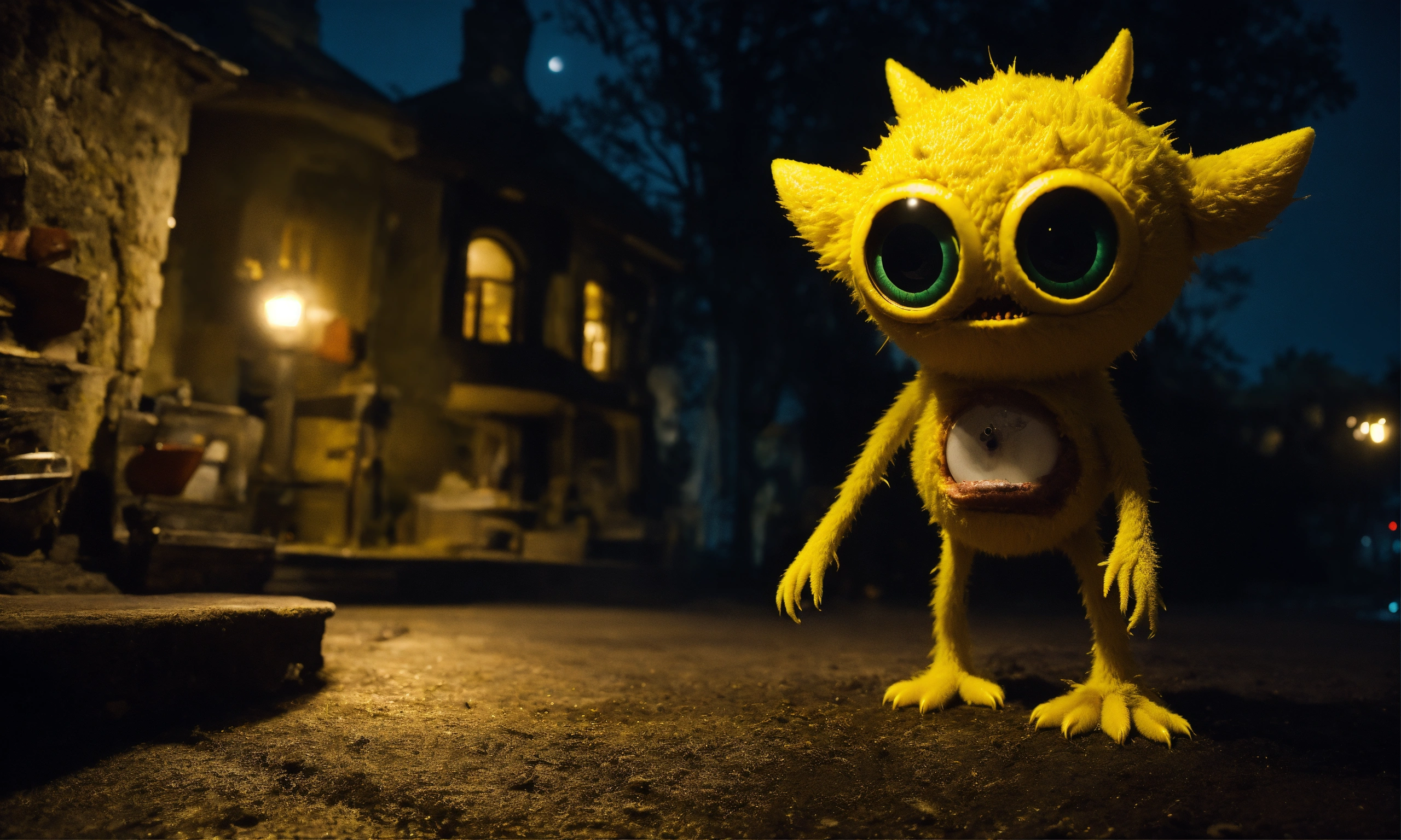 Lexica - Very cute, realistic yellow monster whit many eyes standing in ...