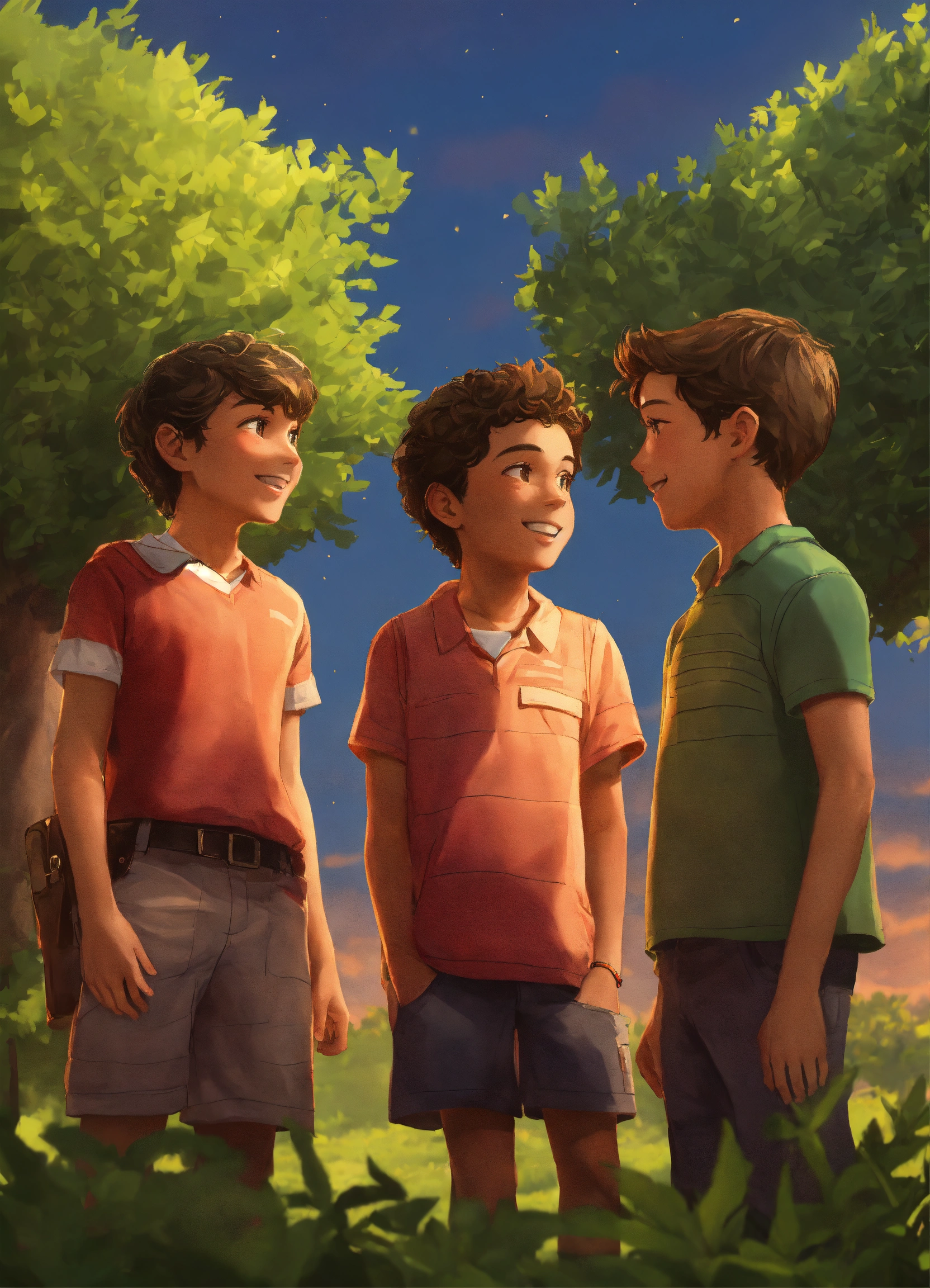 Lexica - The three friends, Jacob, Ethan and Olivia, stand under a tree ...