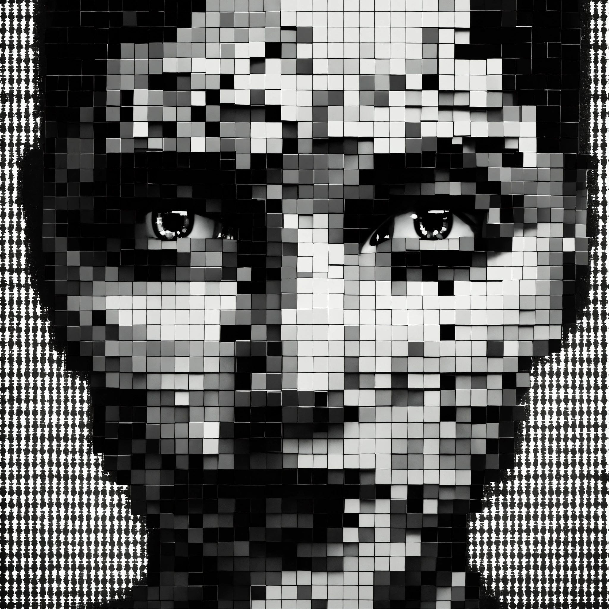 Lexica - A human face with Black eyes made from black and white pixels