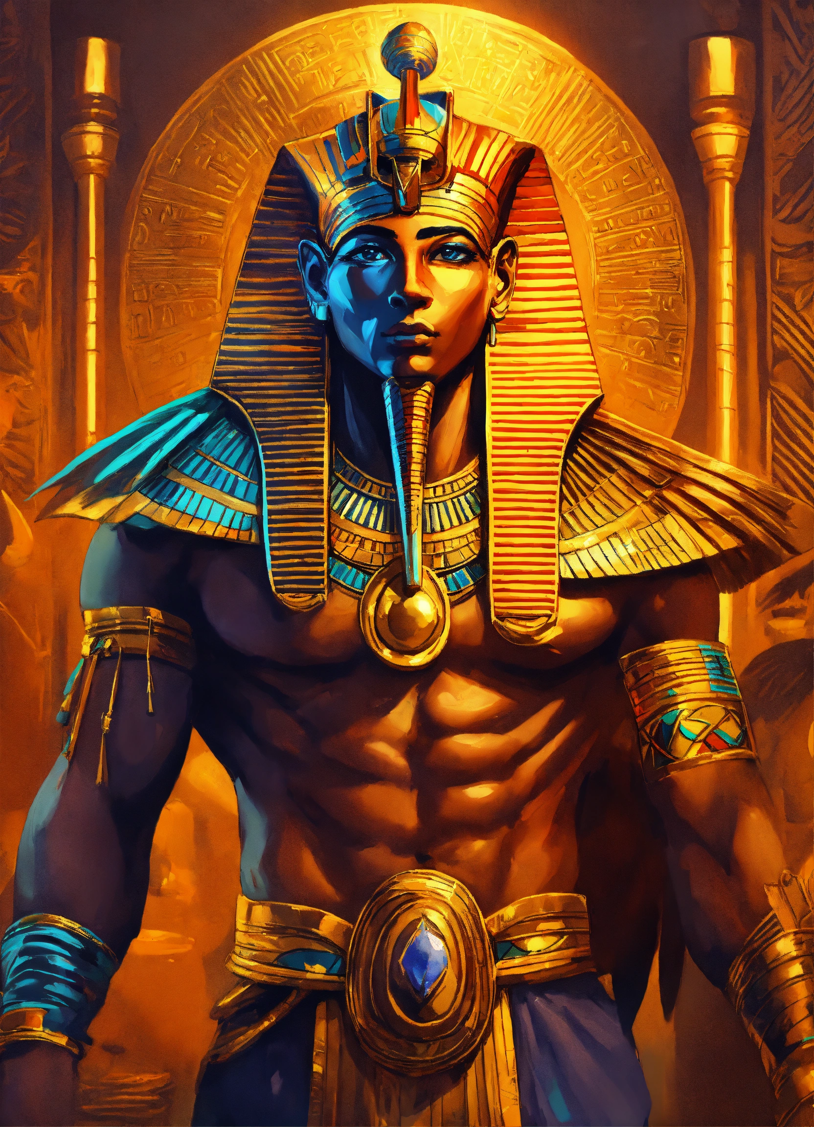 Lexica - Egyptian god Ra, cartoon oil paint, 2D illustration style ...