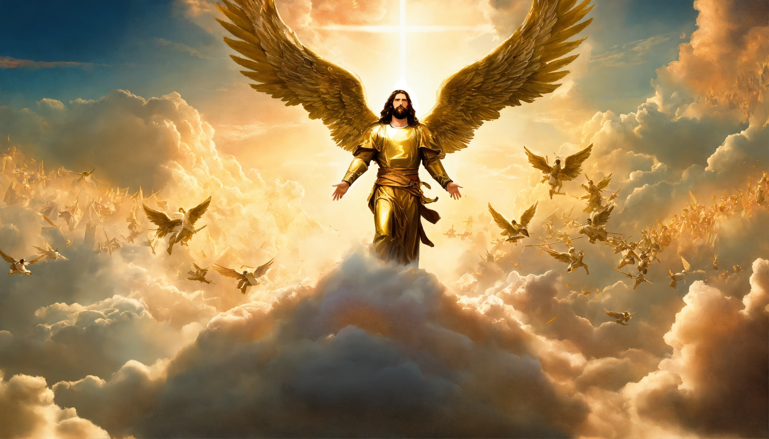 Lexica - Jesus on the clouds with 100 majestic warrior angels