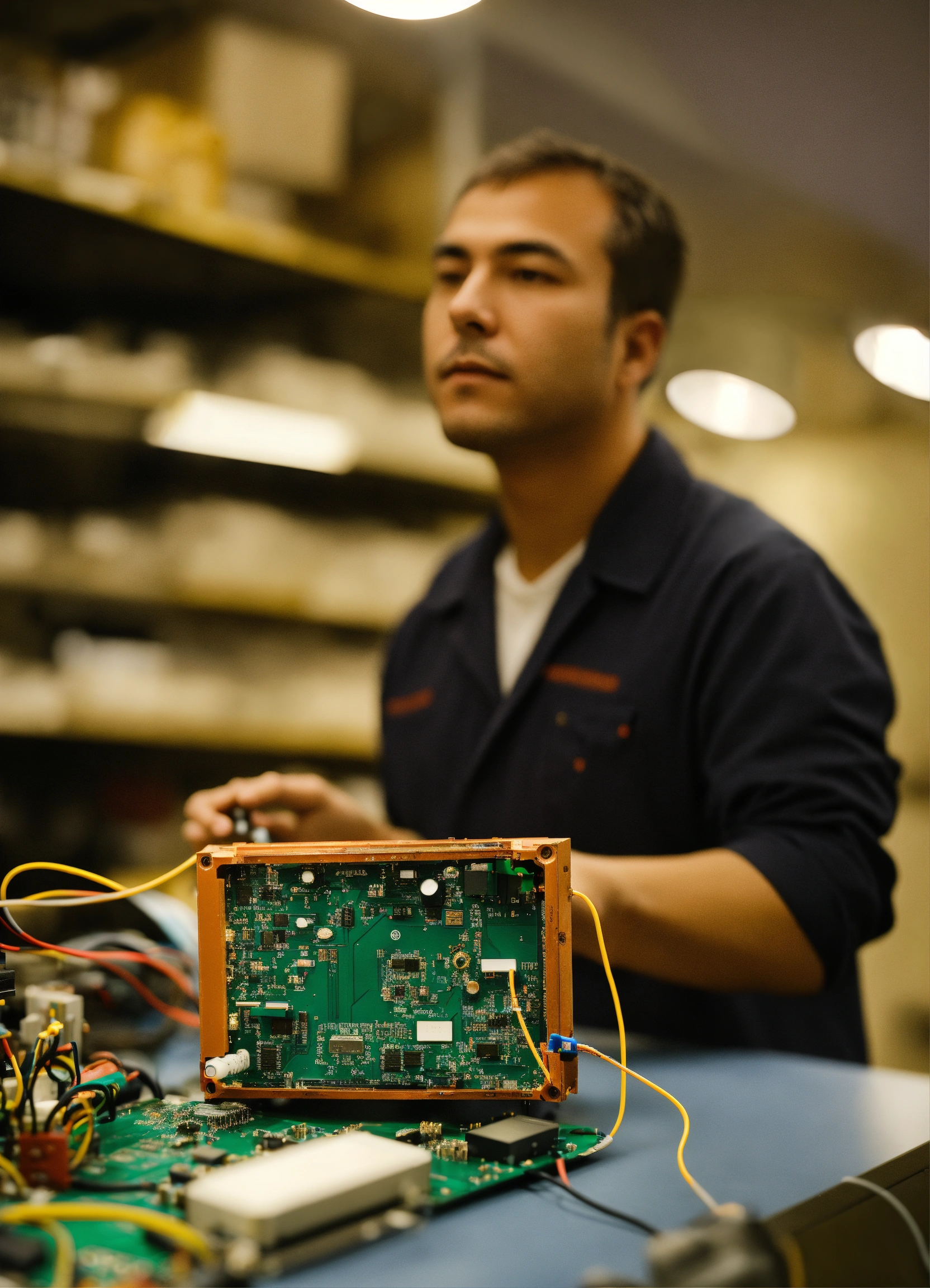 Lexica - An electronics engineer holds a circular light and looks ...