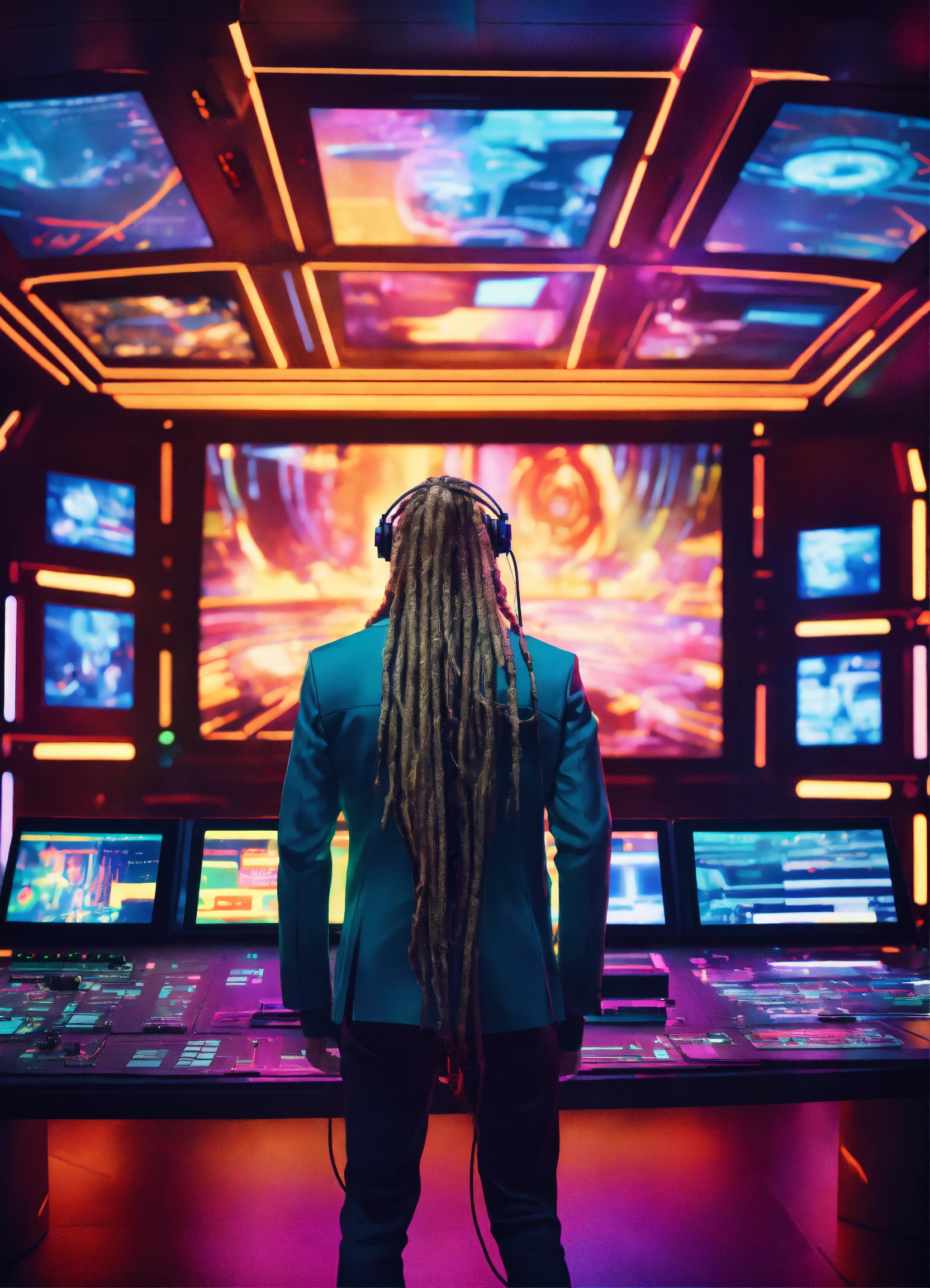 Lexica - Caucasian male with long blonde dreadlocks wearing futuristic ...