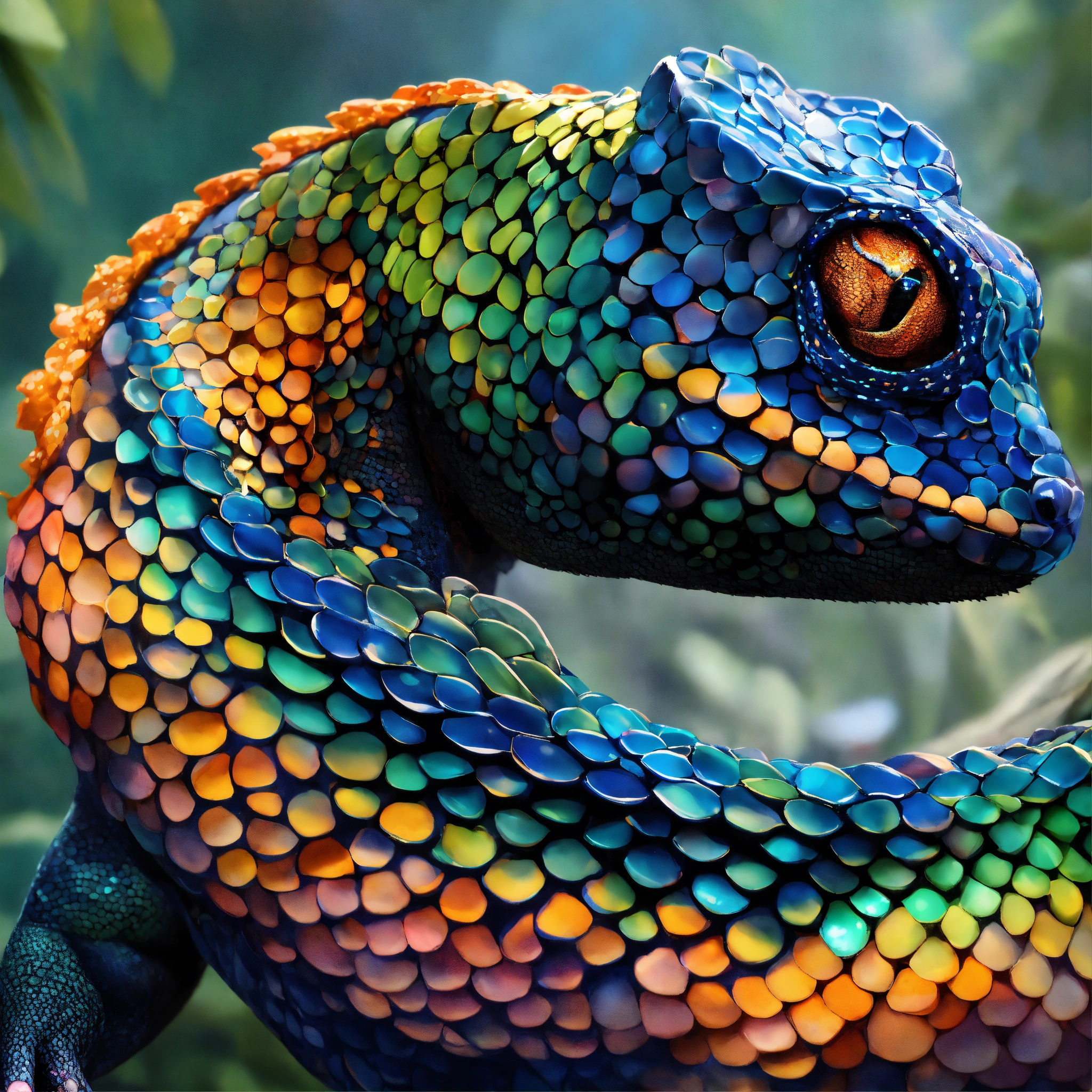 Lexica - Celestial Gecko (Dark blue scales, orange scales, aether green ...