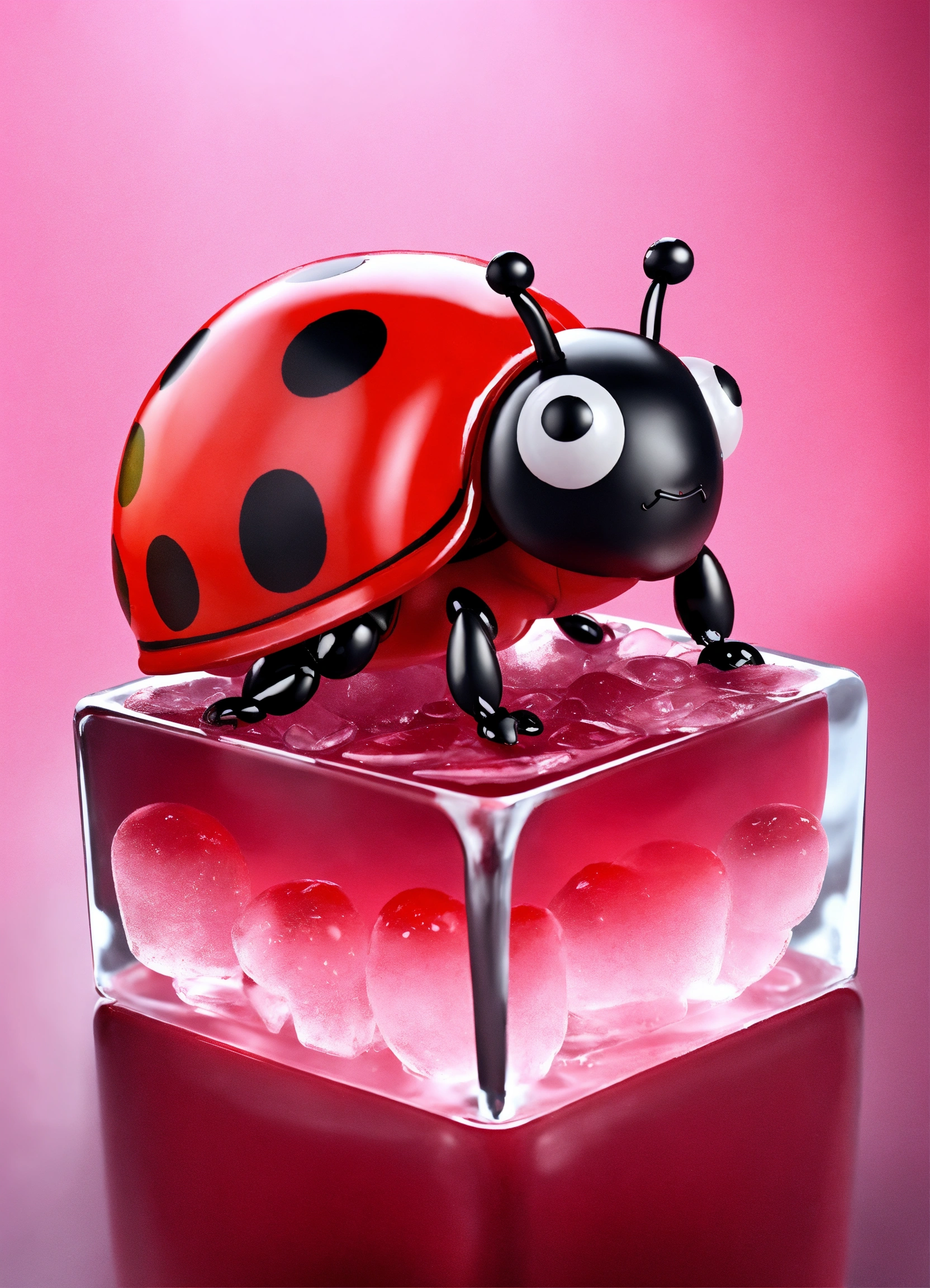 Lexica - A cute 3D ladybug character sitting on an cherry ice-cube ...