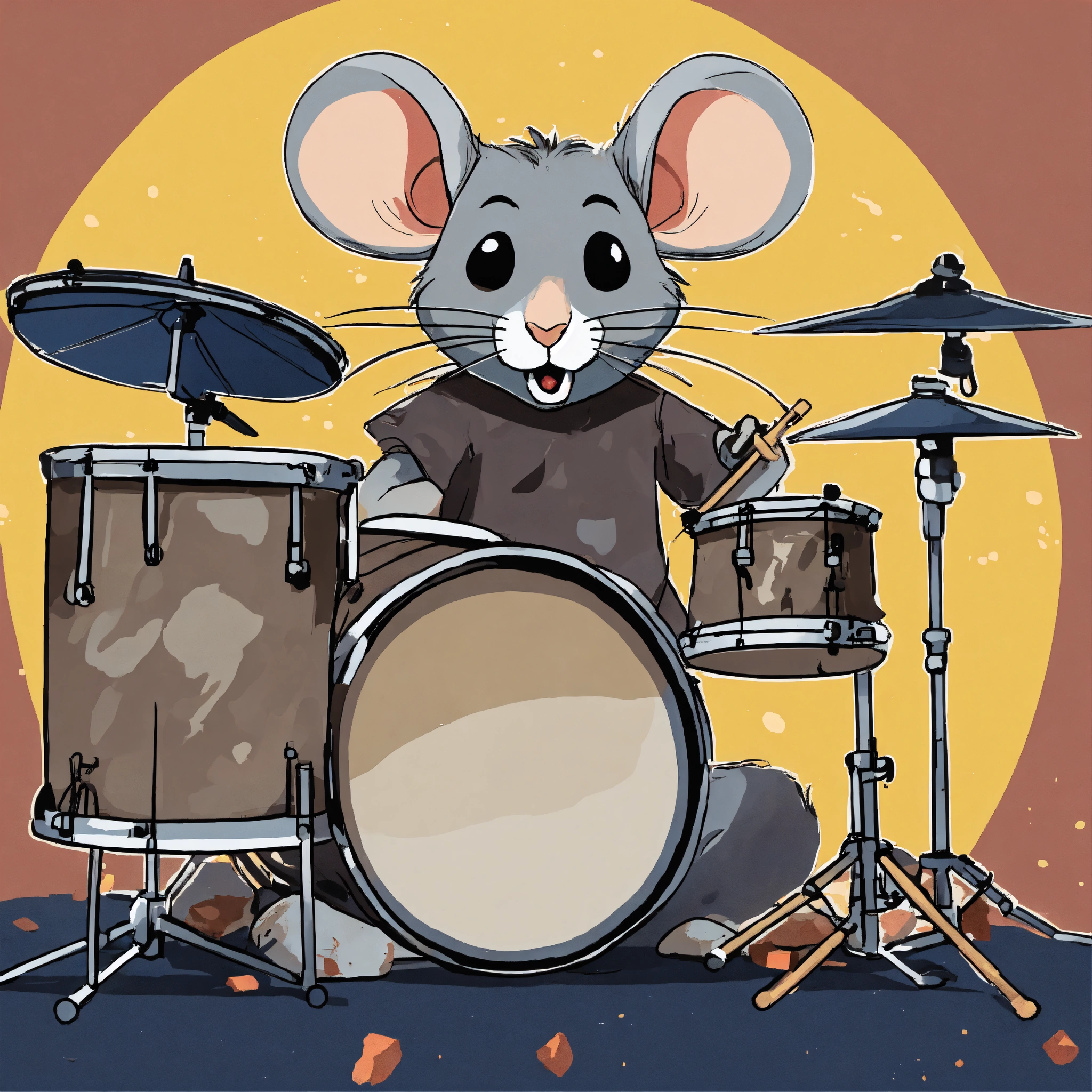 Lexica - A mouse playing drums, looking like a rock star