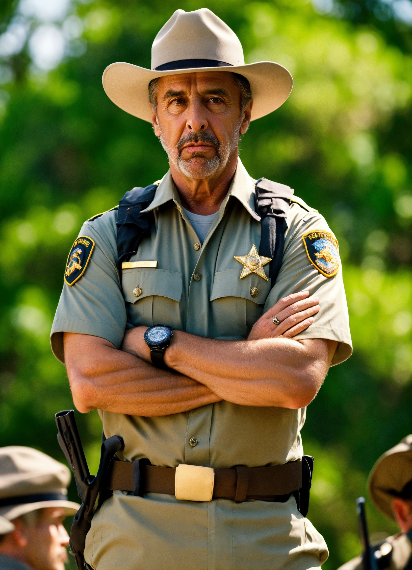 Lexica - Scared man, US PARK RANGER, FRONT VIEW, casual clothes, arms ...