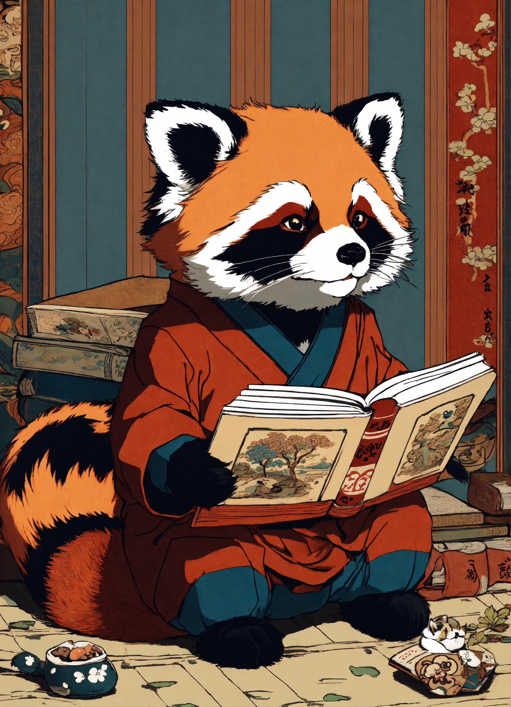 Lexica - Wes Anderson style Red Panda, reading a book, super cute, by ...