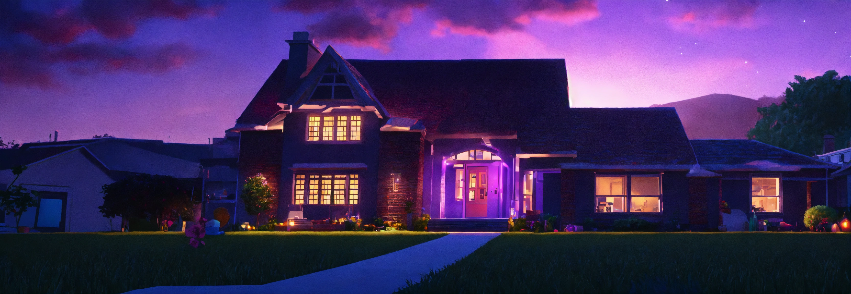 Lexica - CGI! Pixar 80's style modern home exterior. house party. no ...