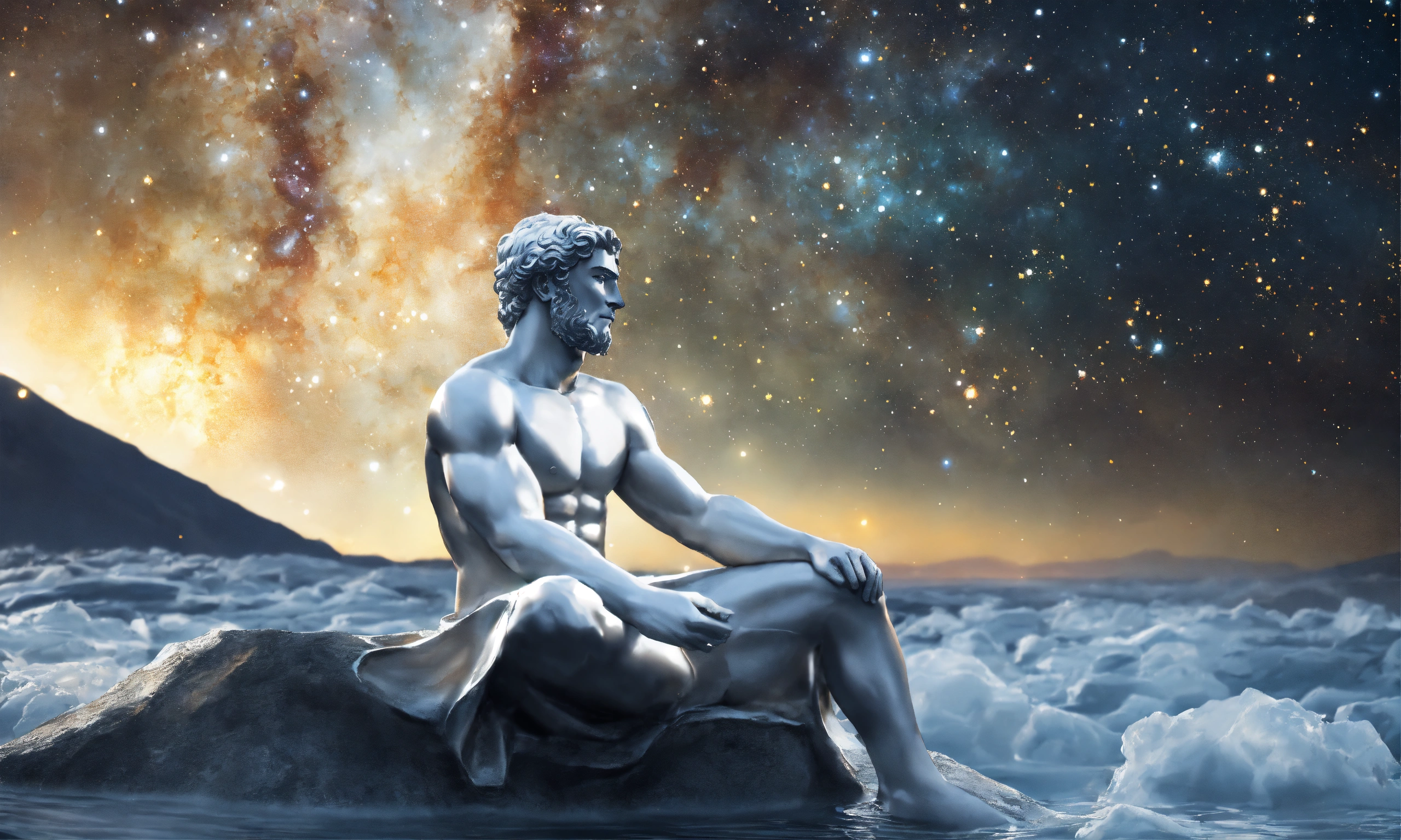 Lexica - Greek white and silver man statue pours water, brutal, zodiac ...