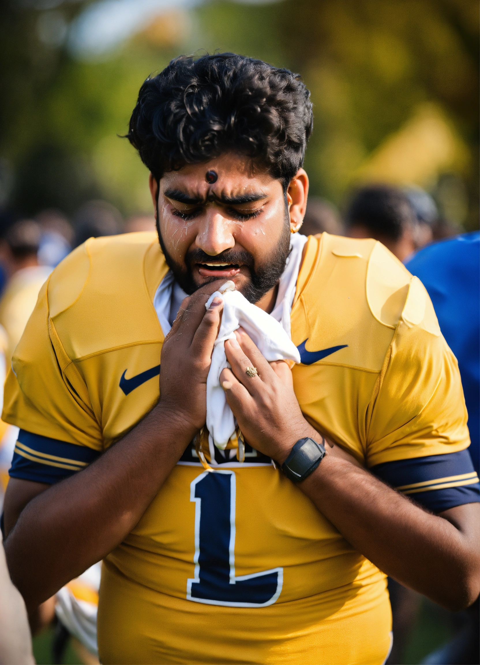 Lexica - Male indian college aged Georgia Tech football fan crying