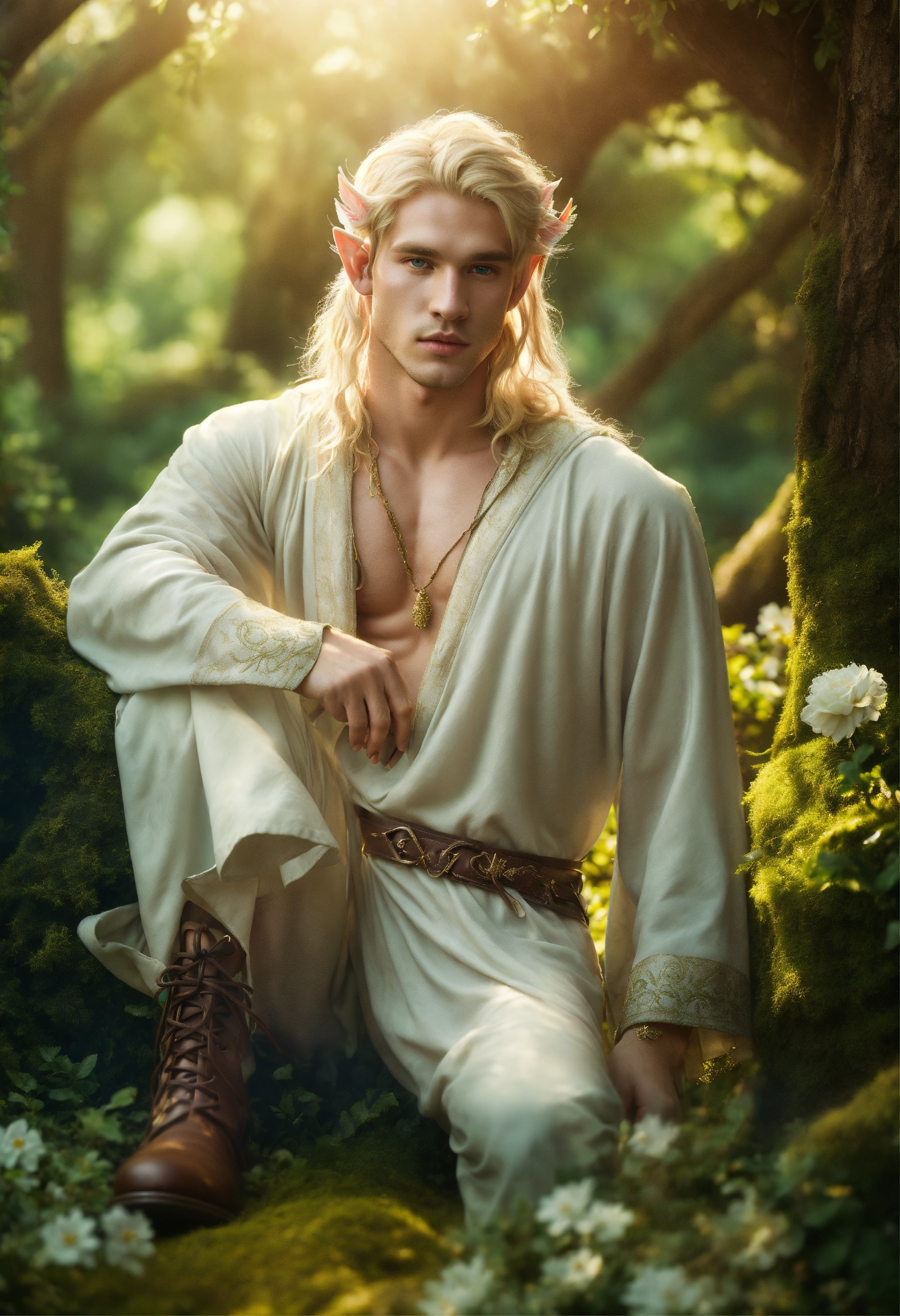 Lexica - Bright, blond haired male elf , elf point ears , haired torso ...