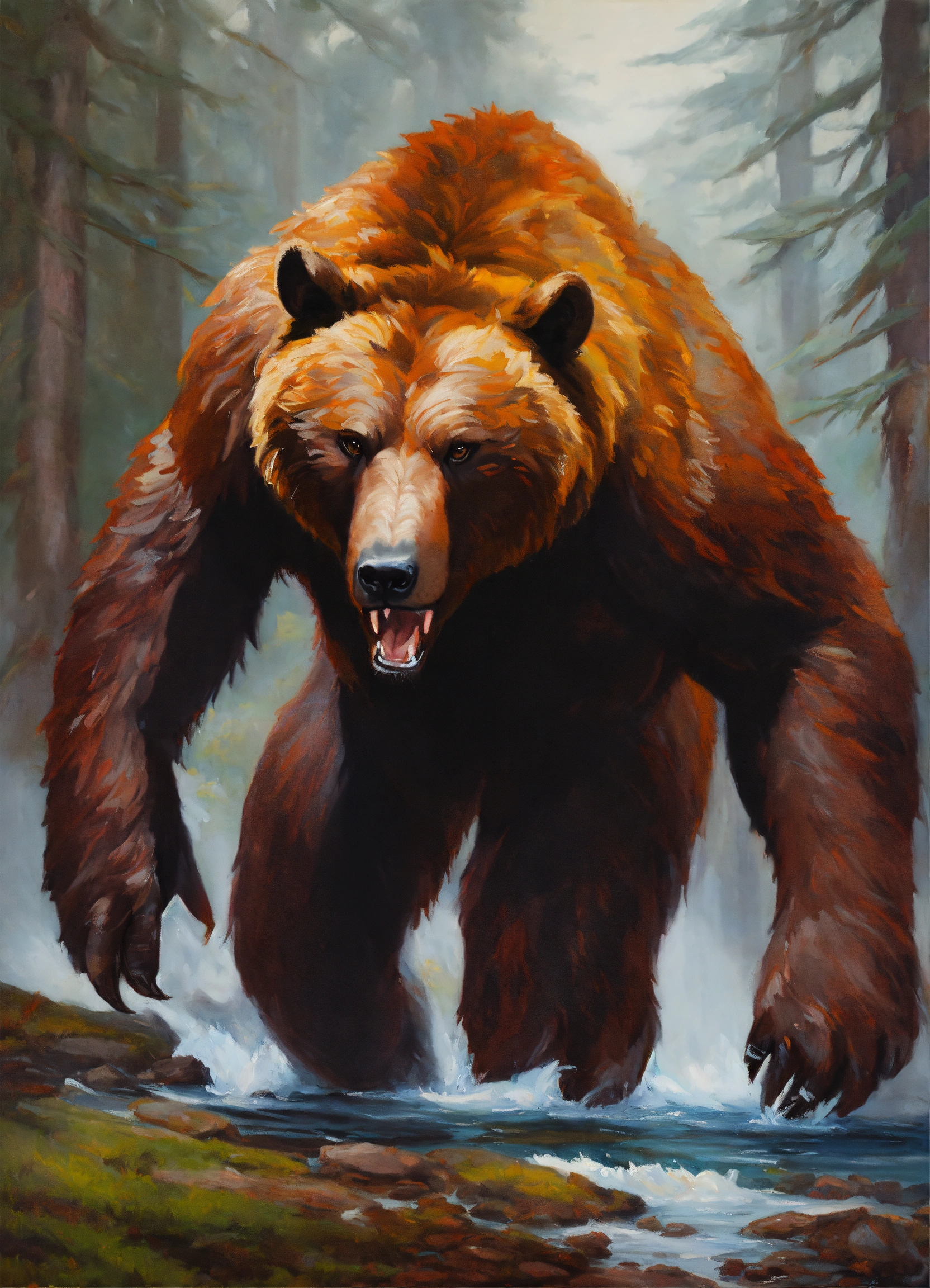 Lexica - A stunningly beautiful oil painting of a werebear mid change