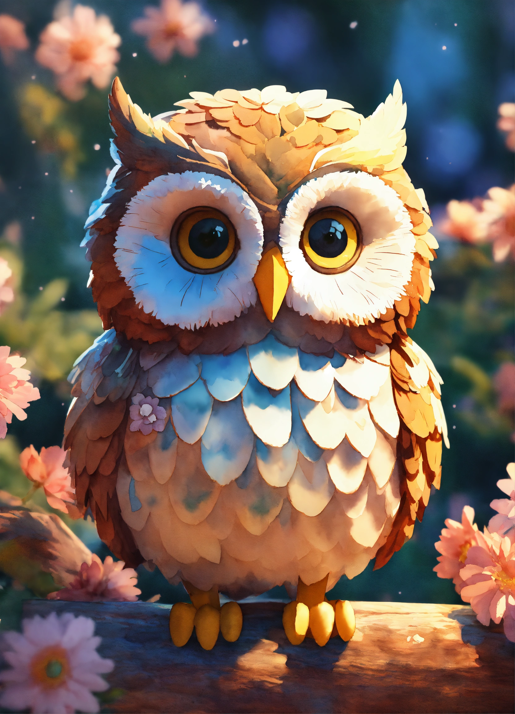 Lexica - (An adorable cute fluffy little owl character with flowers ...