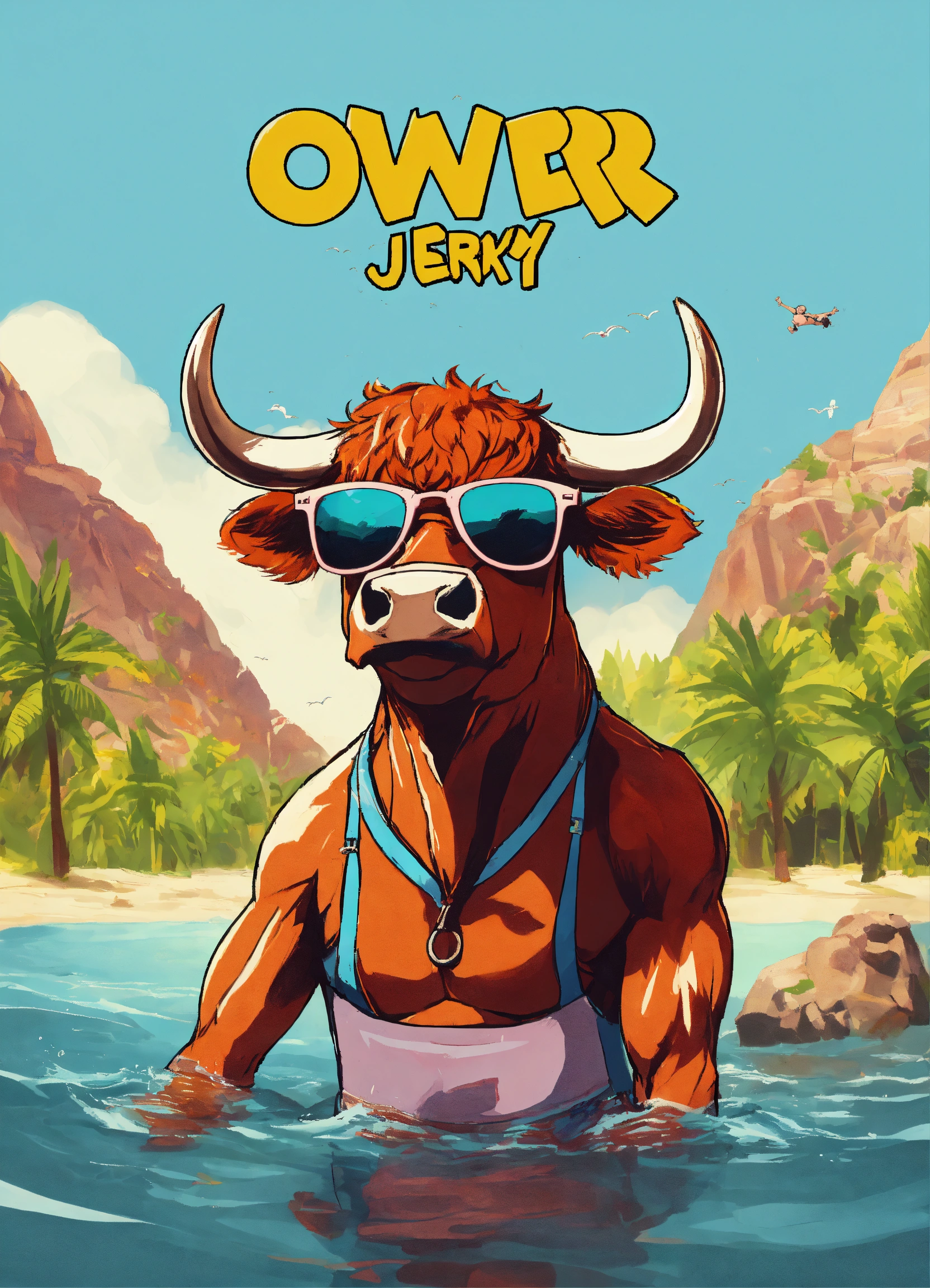 Lexica - A riped bull that flexes his arms up and wearing sunglasess ...