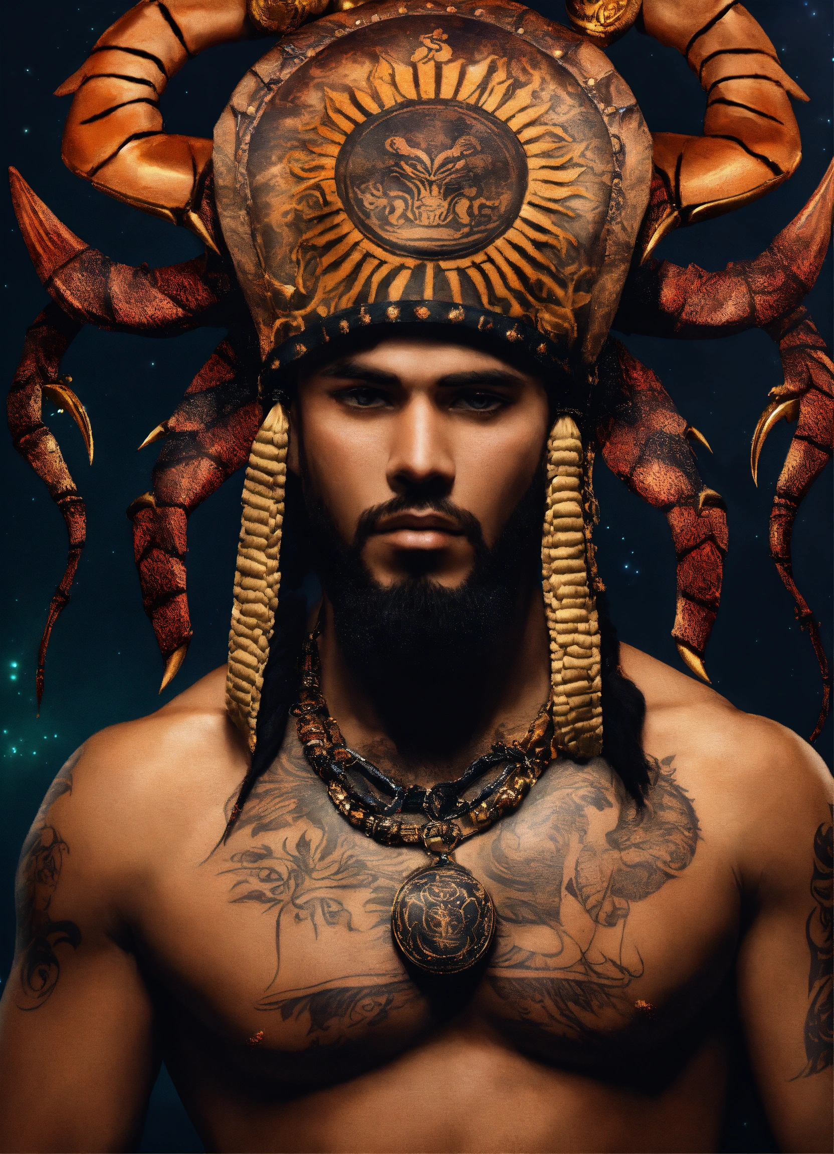 Lexica - Scorpio Pluto zodiac theme oasis background Hispanic man with ...
