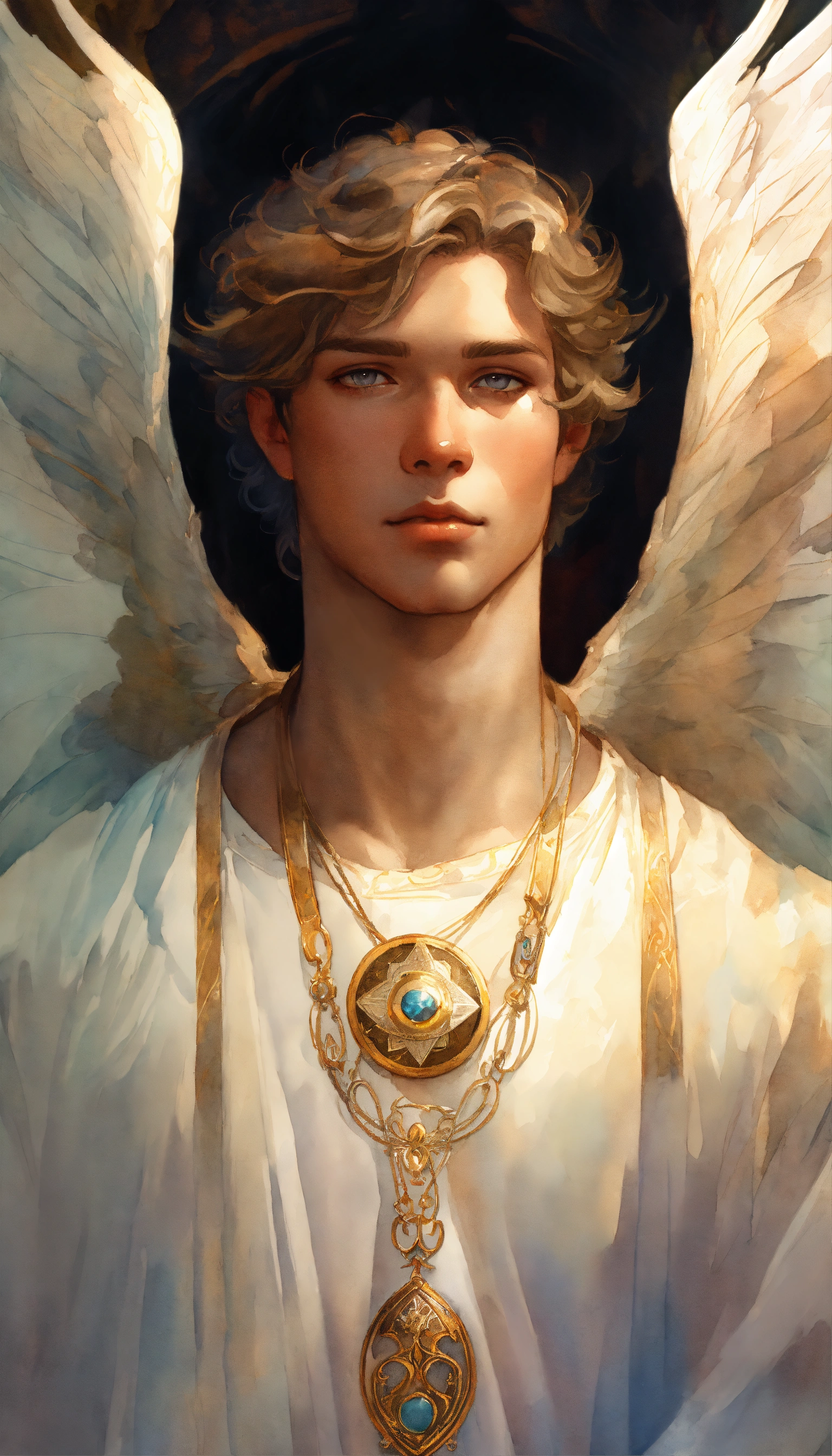 Lexica - Male angel, wings, headshot, art station, 3D, white eyes and ...